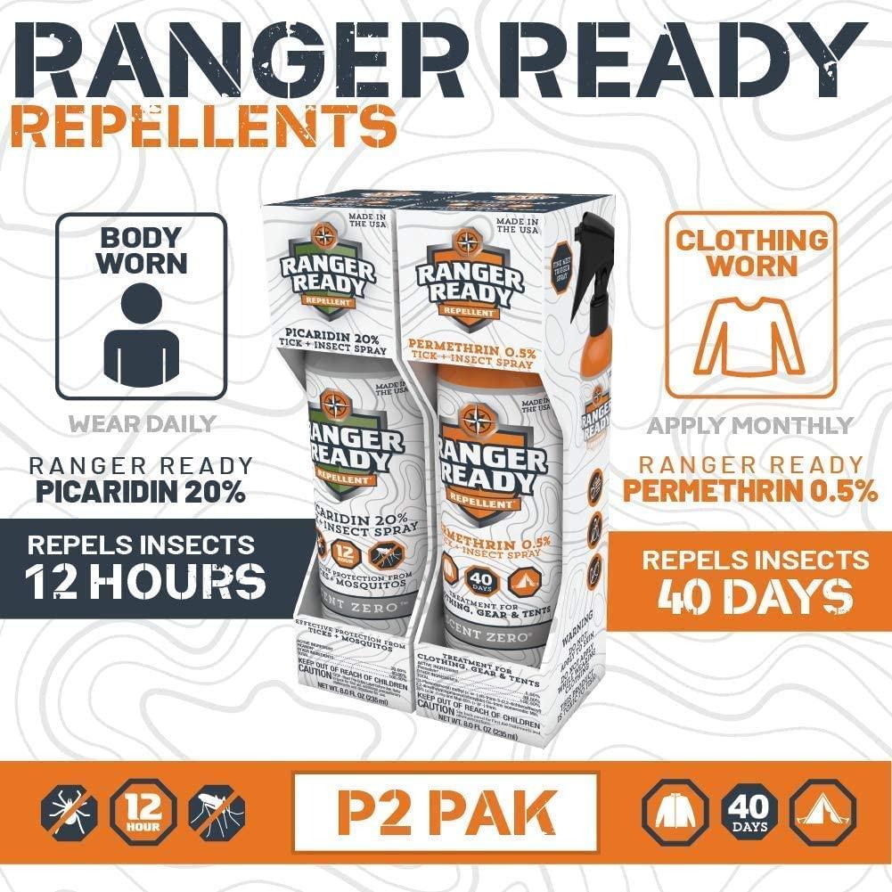Ranger Ready P2Pak Permethrin + Picaridin Tick & Insect Repellent 8 Fl ...