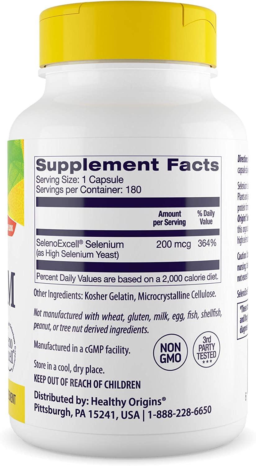Healthy Origins Selenium Seleno Excel 200 MCG 180 Count - No Fillers, Pure White Selenium ...