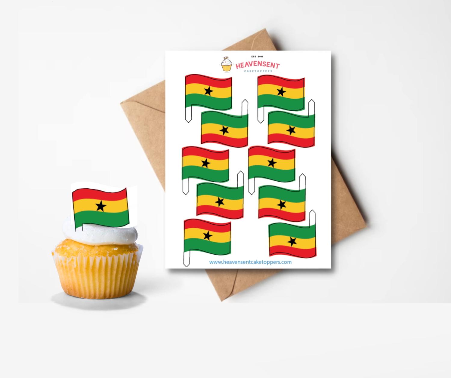 20x Pre-cut Ghana Ghanaian Flags West Africa Edible Thick Wafer Card ...