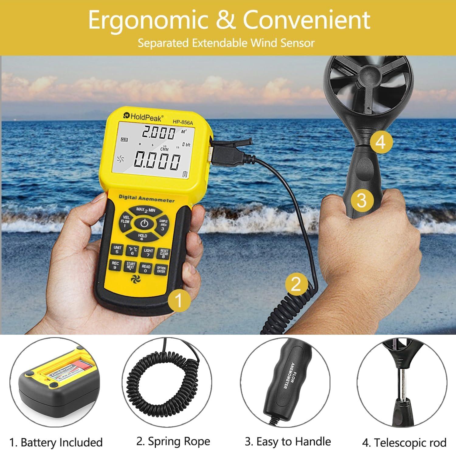 Holdpeak 826A Anemometer - Digital Wind Speed & Temperature Meter with ...