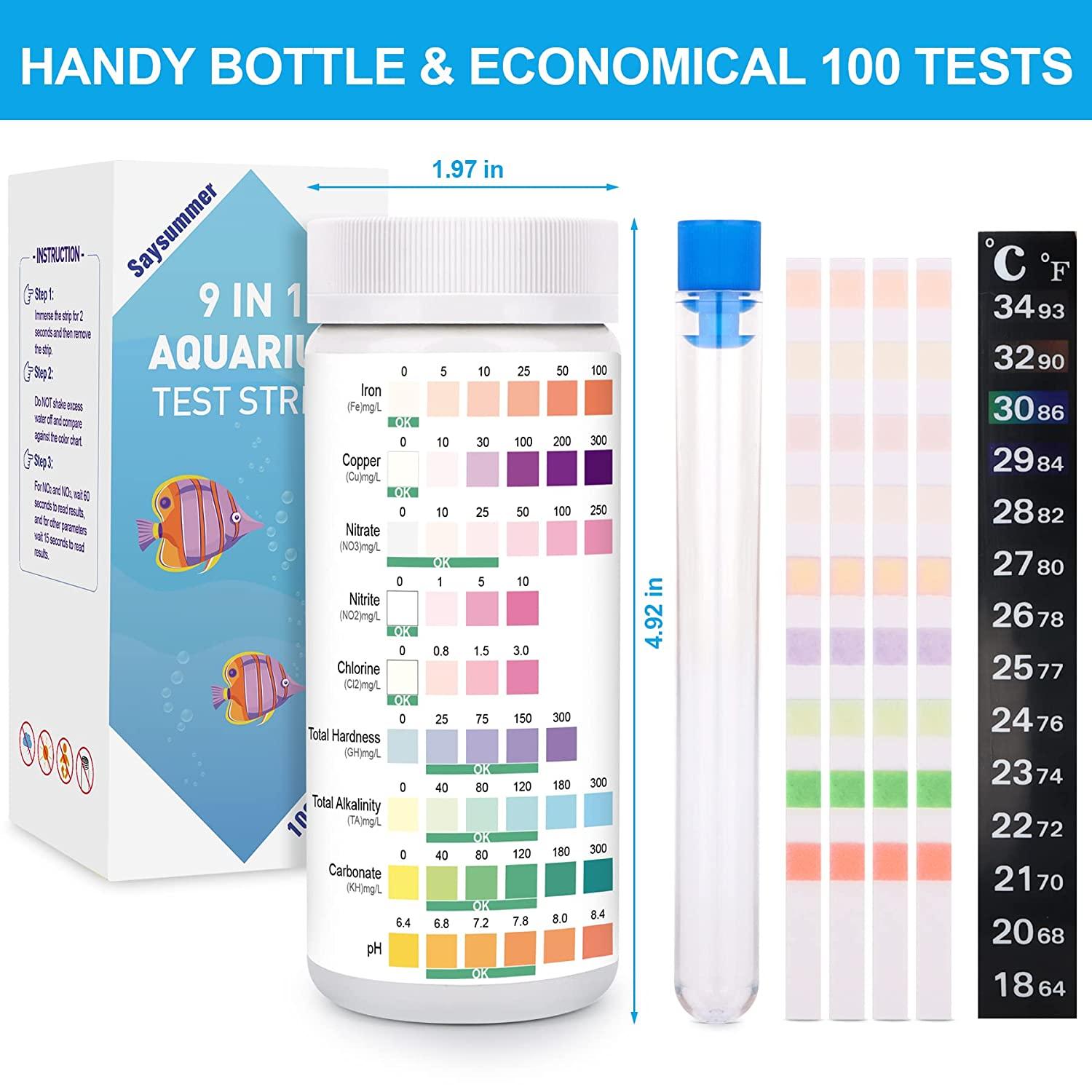 9 in 1 Aquarium Test Strips - 100 Freshwater Saltwater Test Kit for ...