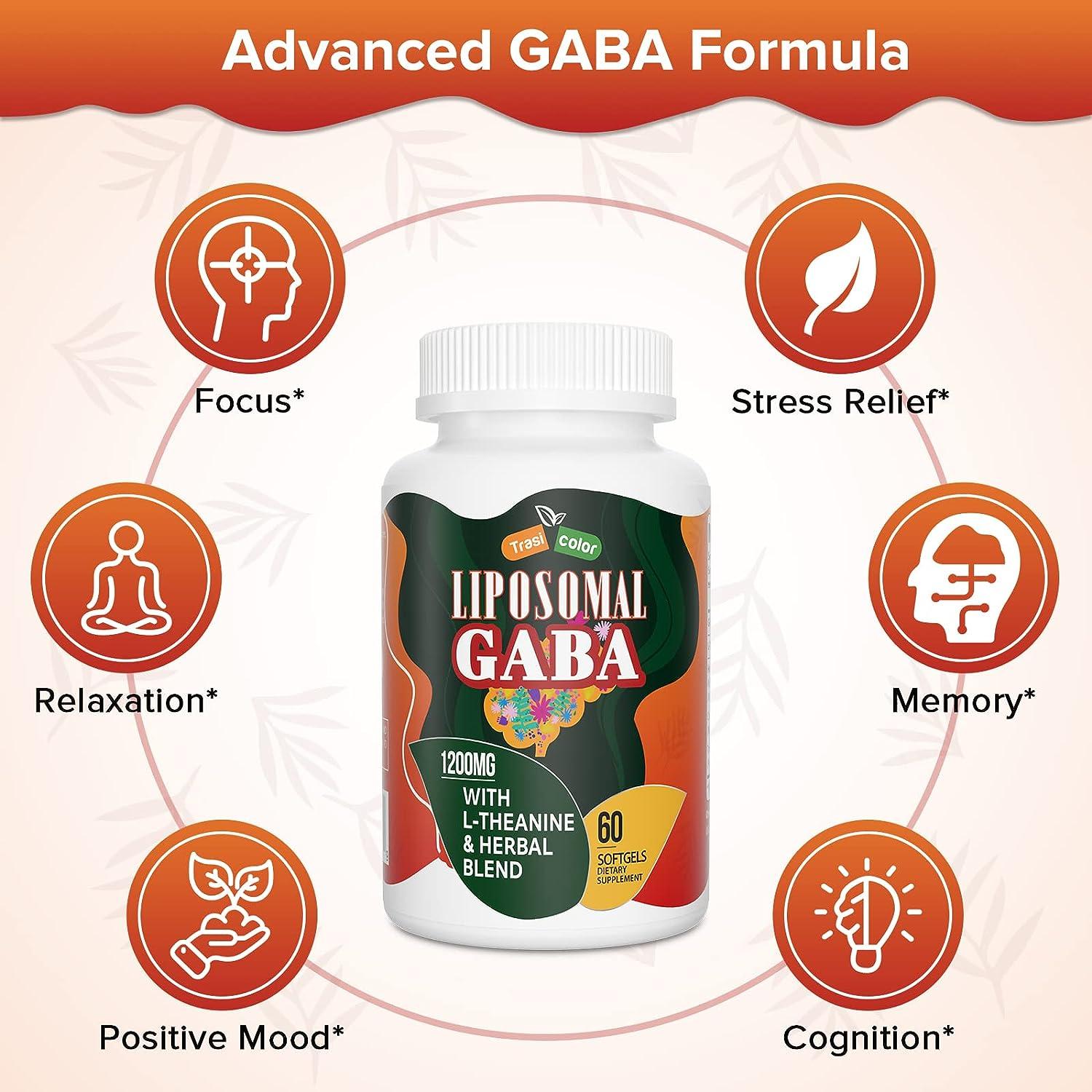 Trasicolor Liposomal GABA with L-Theanine 1200mg - High Absorption GABA ...