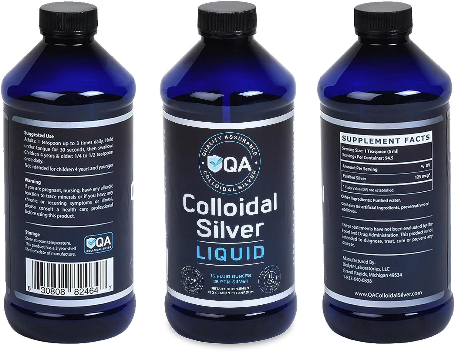 QA Colloidal Silver Liquid 25 PPM - Pure Immune Support Supplement ...