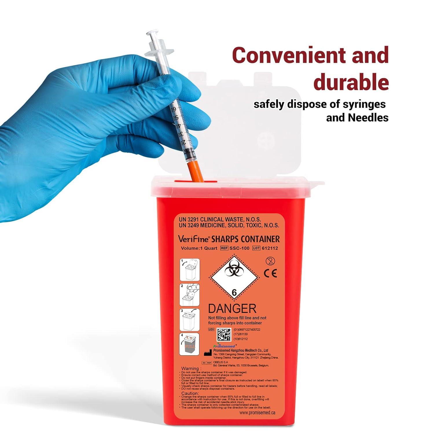 Verifine Sharps Container 1 Quart (Pack of 3) | Needle Disposal ...