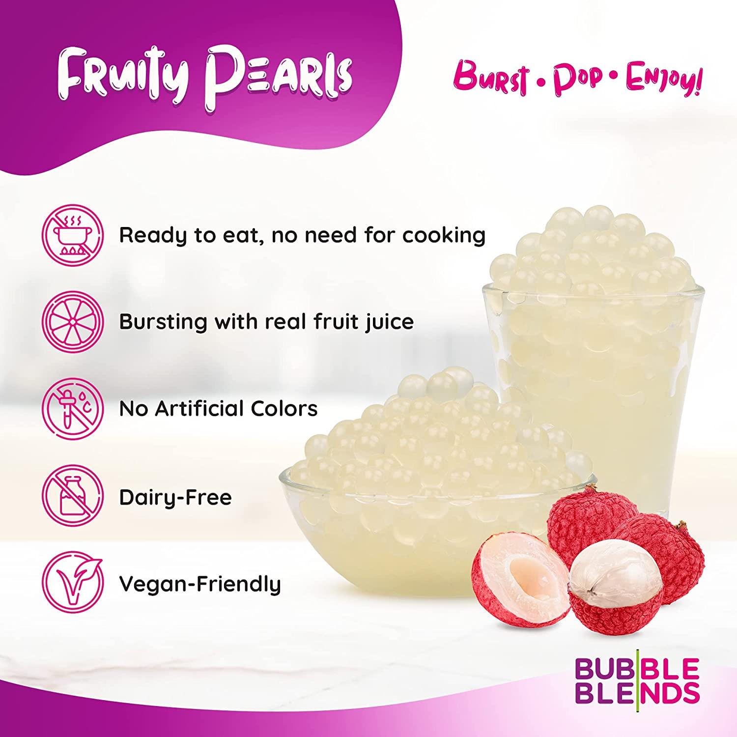 Lychee Popping Boba (1lb) - 100% Fat-Free & Gluten-Free Pearls for Bubble Tea - Bursting with ...