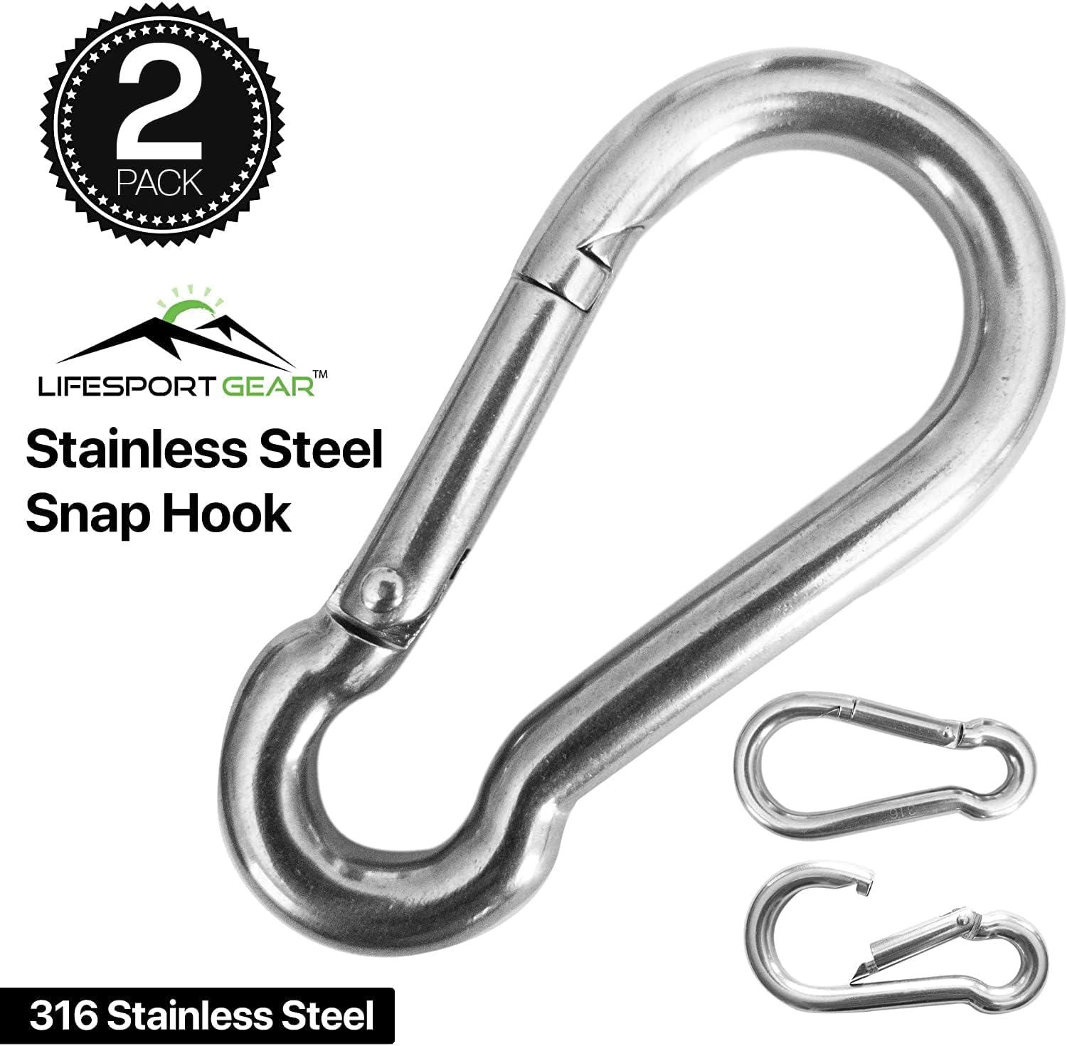 4 Pack 3-inch Marine Grade 316 Stainless Steel Carabiner Clips for Gym ...