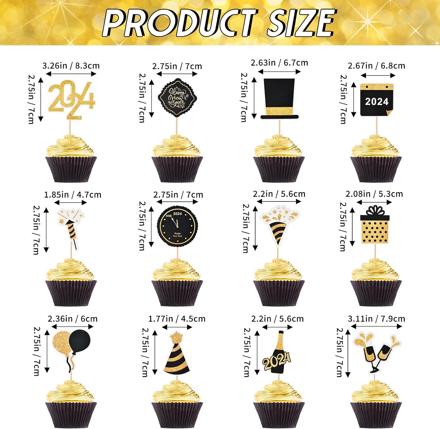 HOKPA Happy New Year Cupcake Toppers 36 Pcs 2024 New Year Cupcake ...