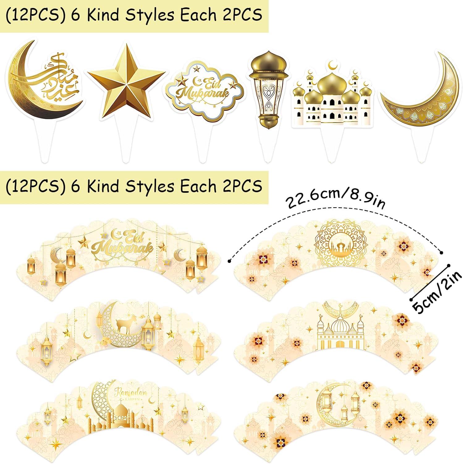 Lets Joy Pack of 12 Eid Mubarak Toppers 12 Pieces Ramadan Cake ...