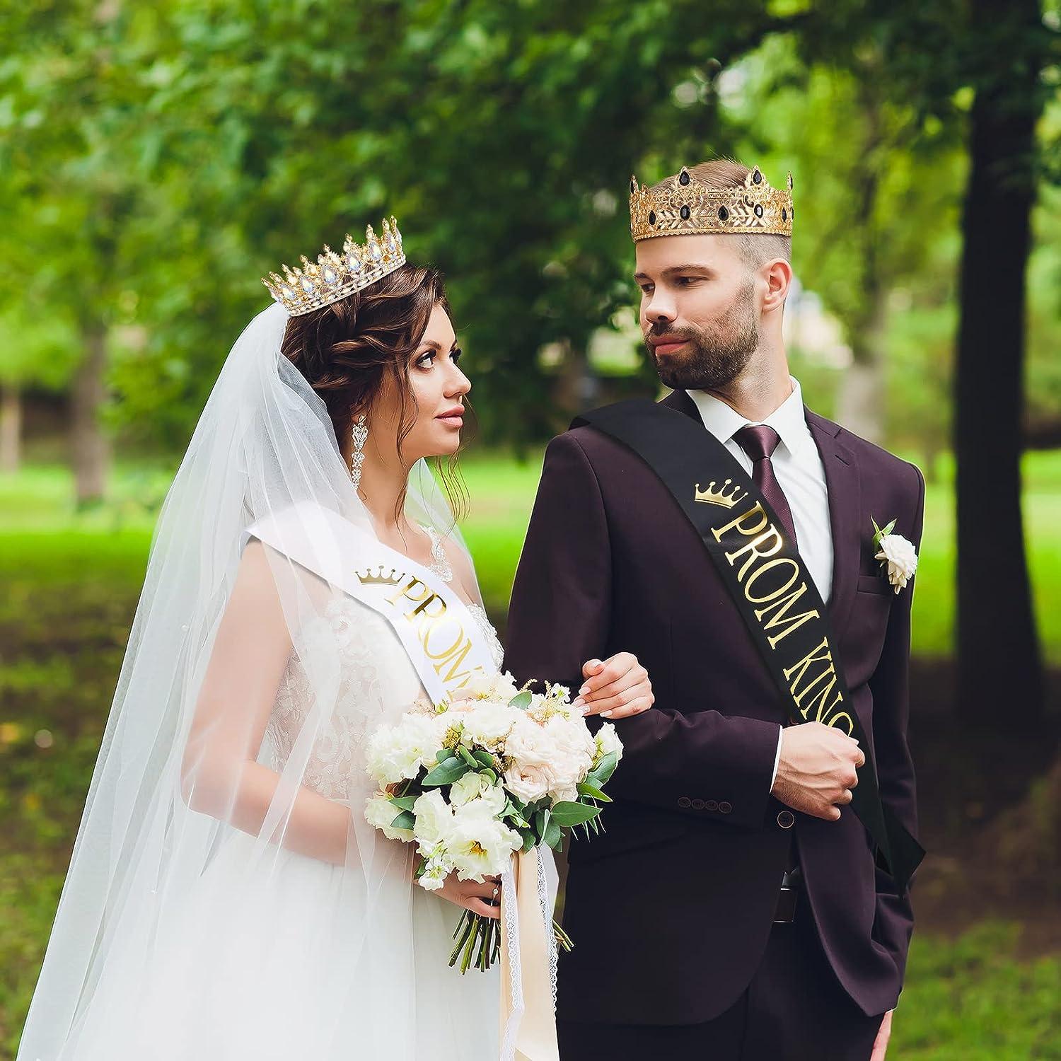 Gold King Crown Tiara Set for Prom Queen & King | 4 Piece AB Diamond ...