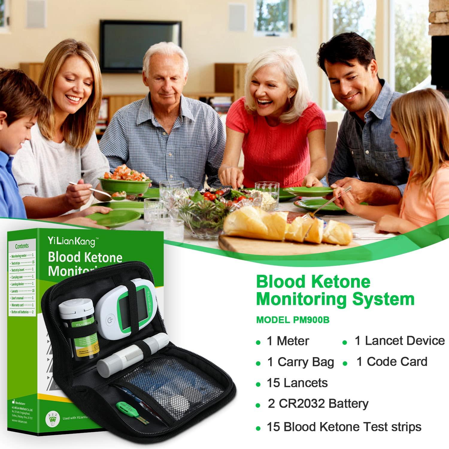 YiLianKang Blood Ketone Testing Kit: Meter, 15 Strips, Lancets, Lancing ...