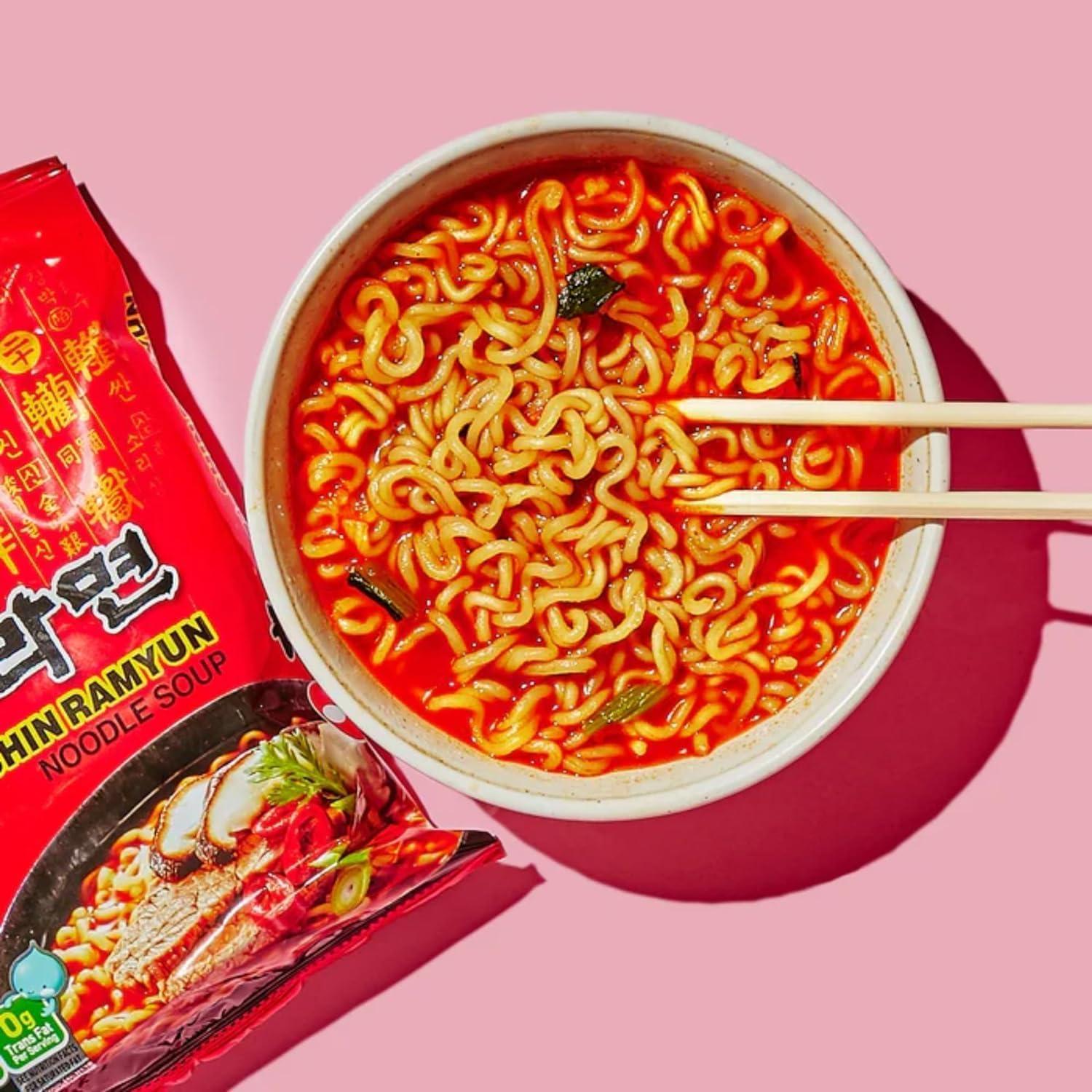 Nongshim Spicy Shin Ramyun Noodle Soup in Single Packs 120g x 10 (10 Pack Case /1.2 kg Total ...