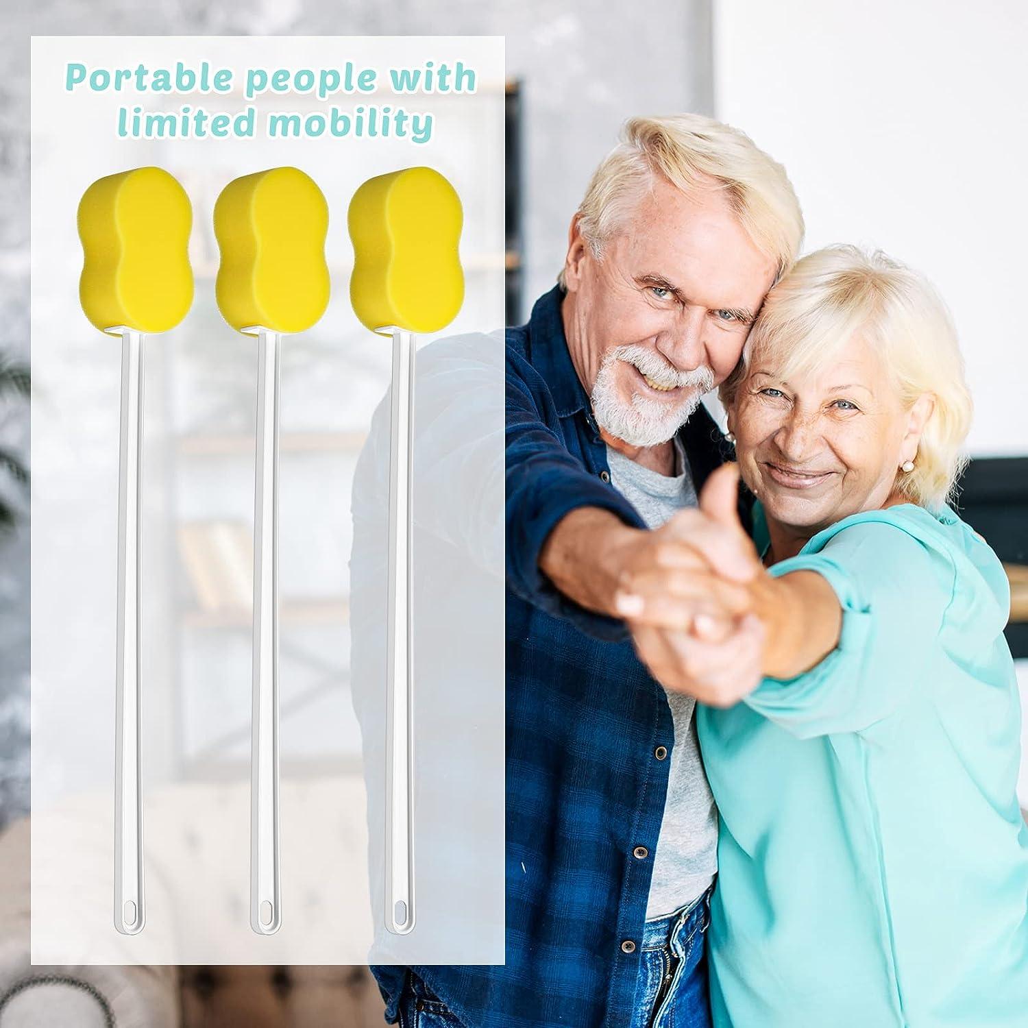 3 Long Handle Bath Sponges 22.4'' Lightweight Back Washer Handled Butt ...