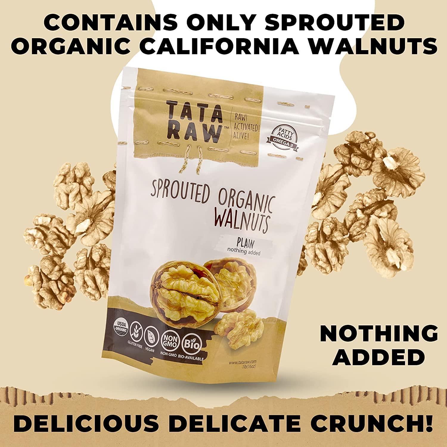 Organic Sprouted Walnuts - Plain, Raw & Air Dried - 1 lb Pack - TATA ...