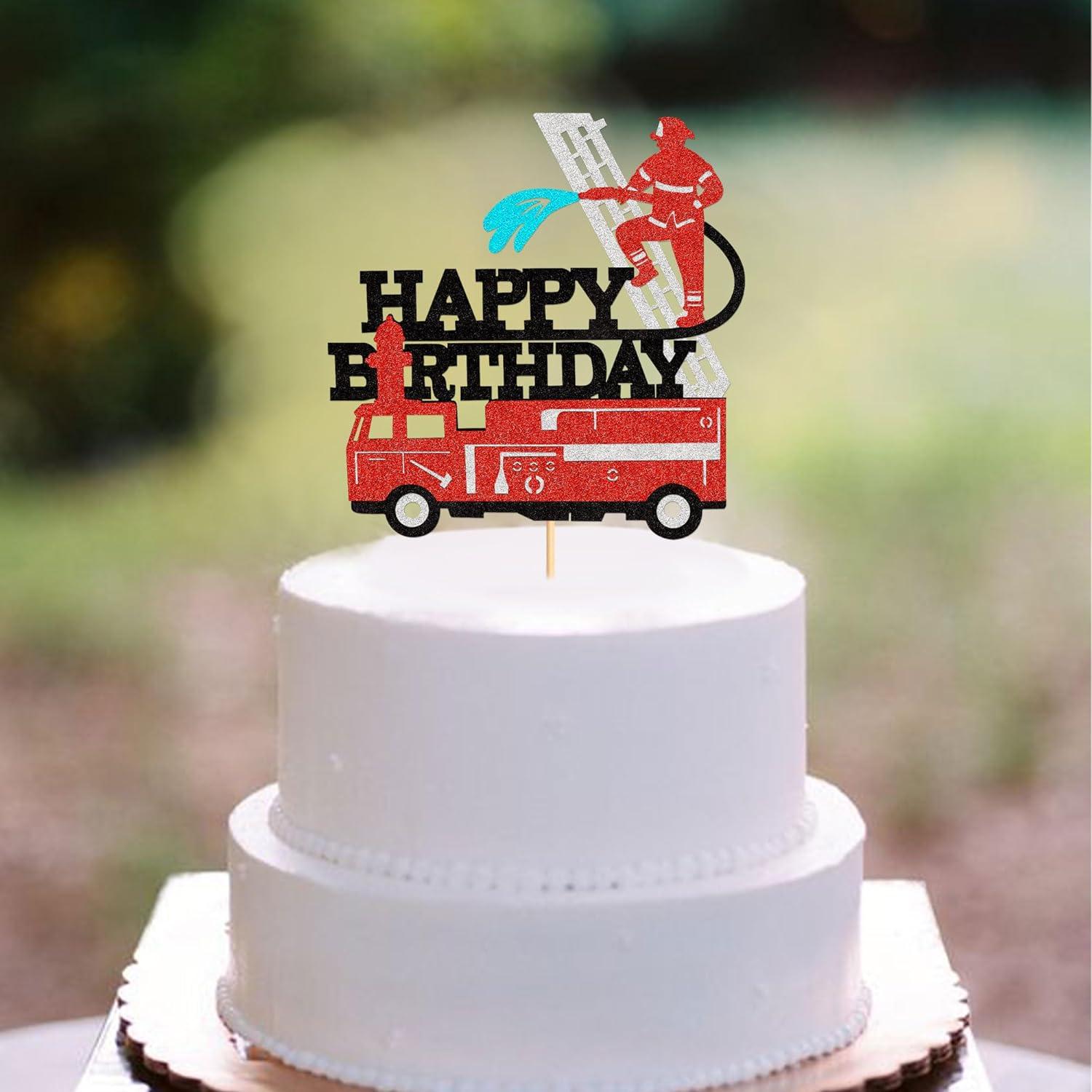 Ercadio 1 Pack Fireman Cake Toppers Fire Department Cake Picks for Fire ...