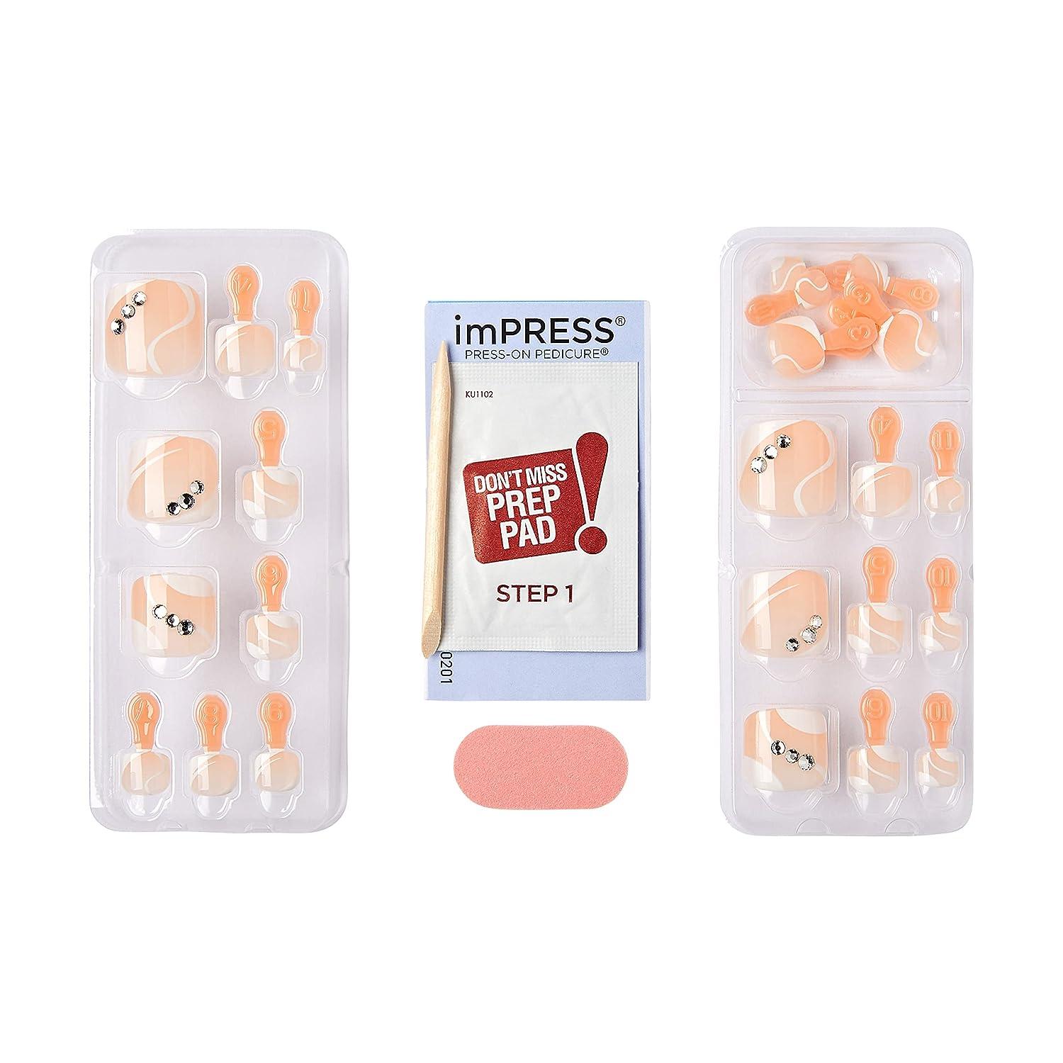 KISS imPRESS Press-On Pedicure Fake Toenails Kit - Square Bejeweled ...