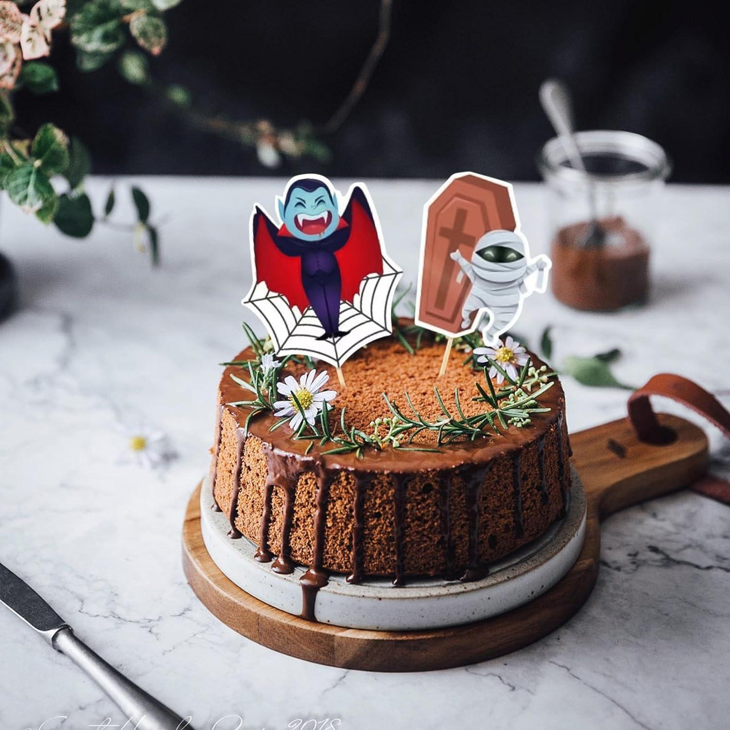 Halloween Cake Toppers | Witch Black Cat Ghost Vampire Castle Paper ...