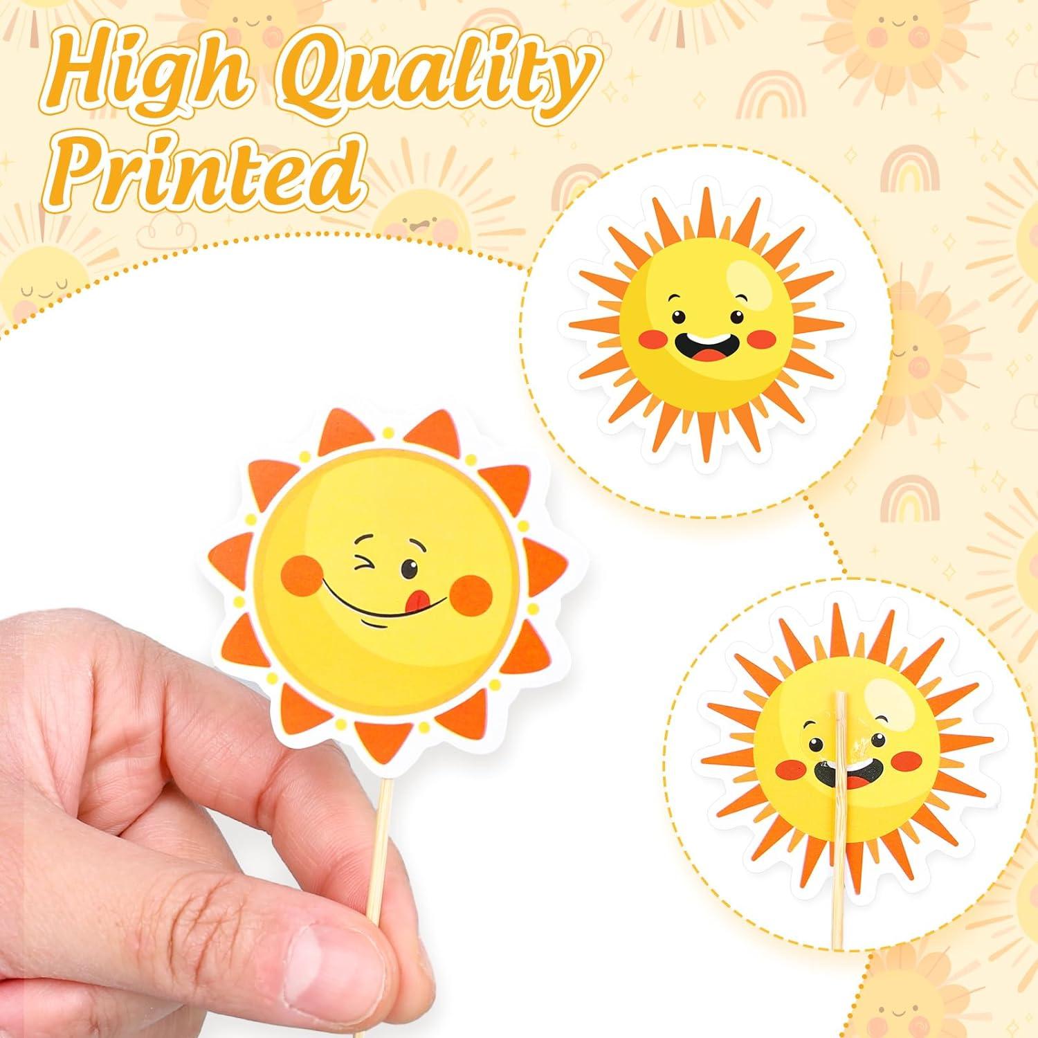 JarThenaAMCS 48Pcs Sun Cupcake Topper Weather Theme Funny Cartoon Sun ...