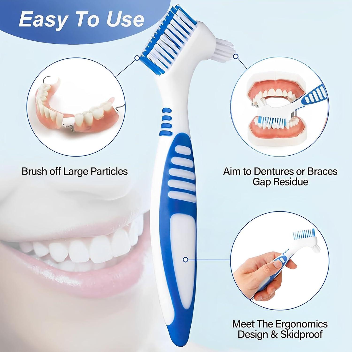 Denture Cleaning Brush Set - 4 Pack Double Bristle Head Retainer ...