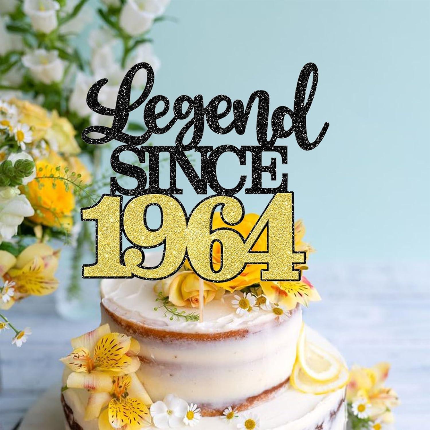 60th Birthday Cake Topper Legend Since 1964 Cake Topper Black Gold ...
