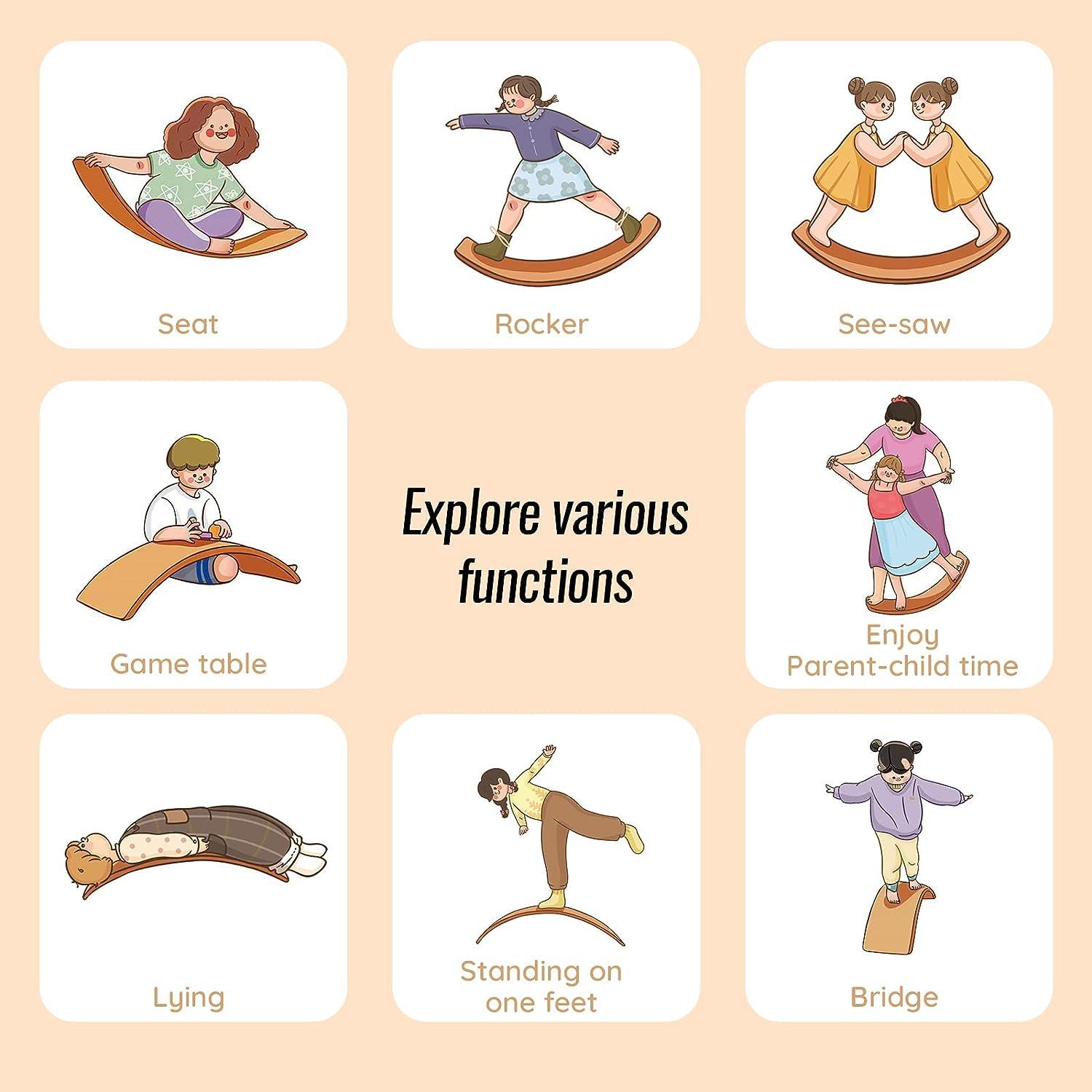 Asweets Wooden Wobble Balance Board - Natural Wood Toddler Rocker Board ...