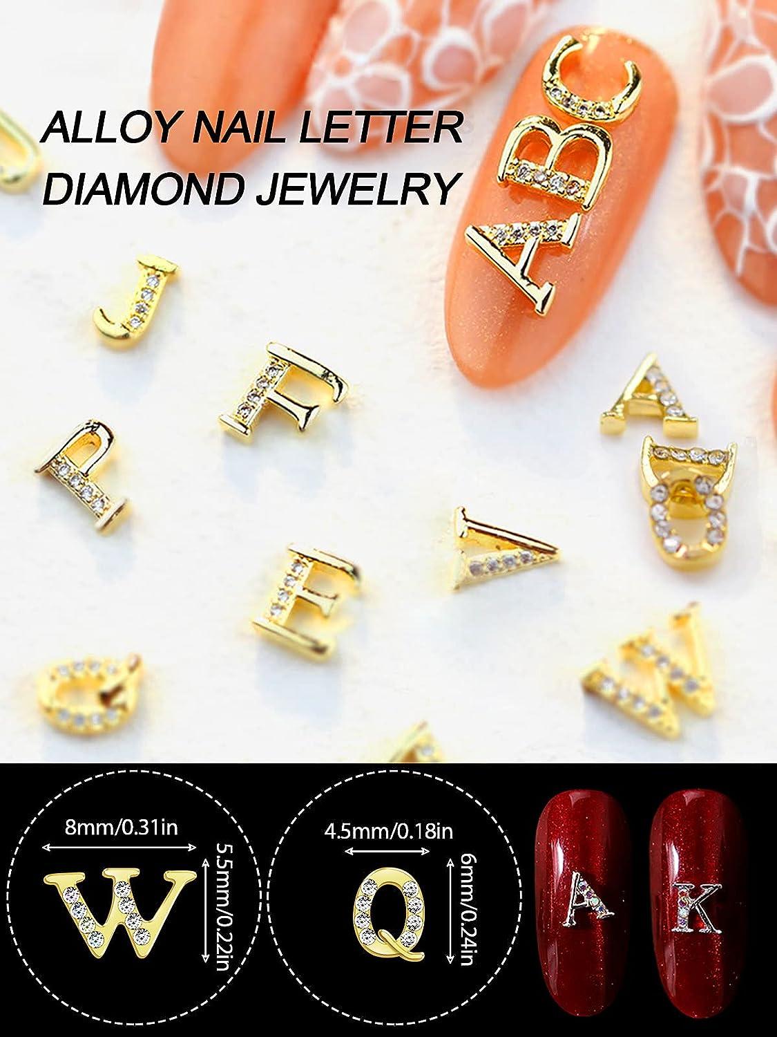 104pcs Rhinestone Letters Nail Studs - Gold & Silver 3D Alphabet Charms for DIY Manicure & Nail ...