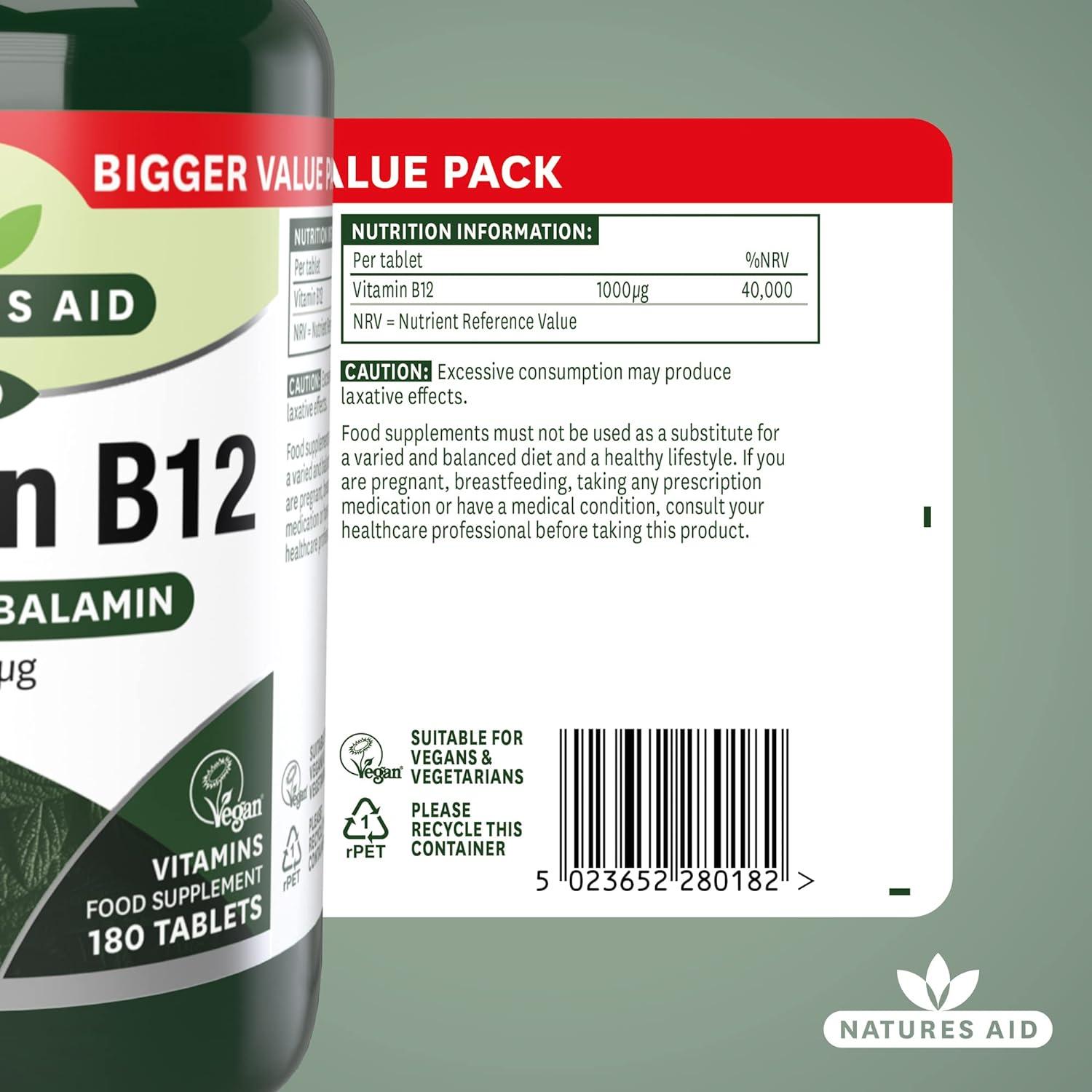 Natures Aid Vitamin B12 Methylcobalamin Cherry Flavour 180 Tablets ...