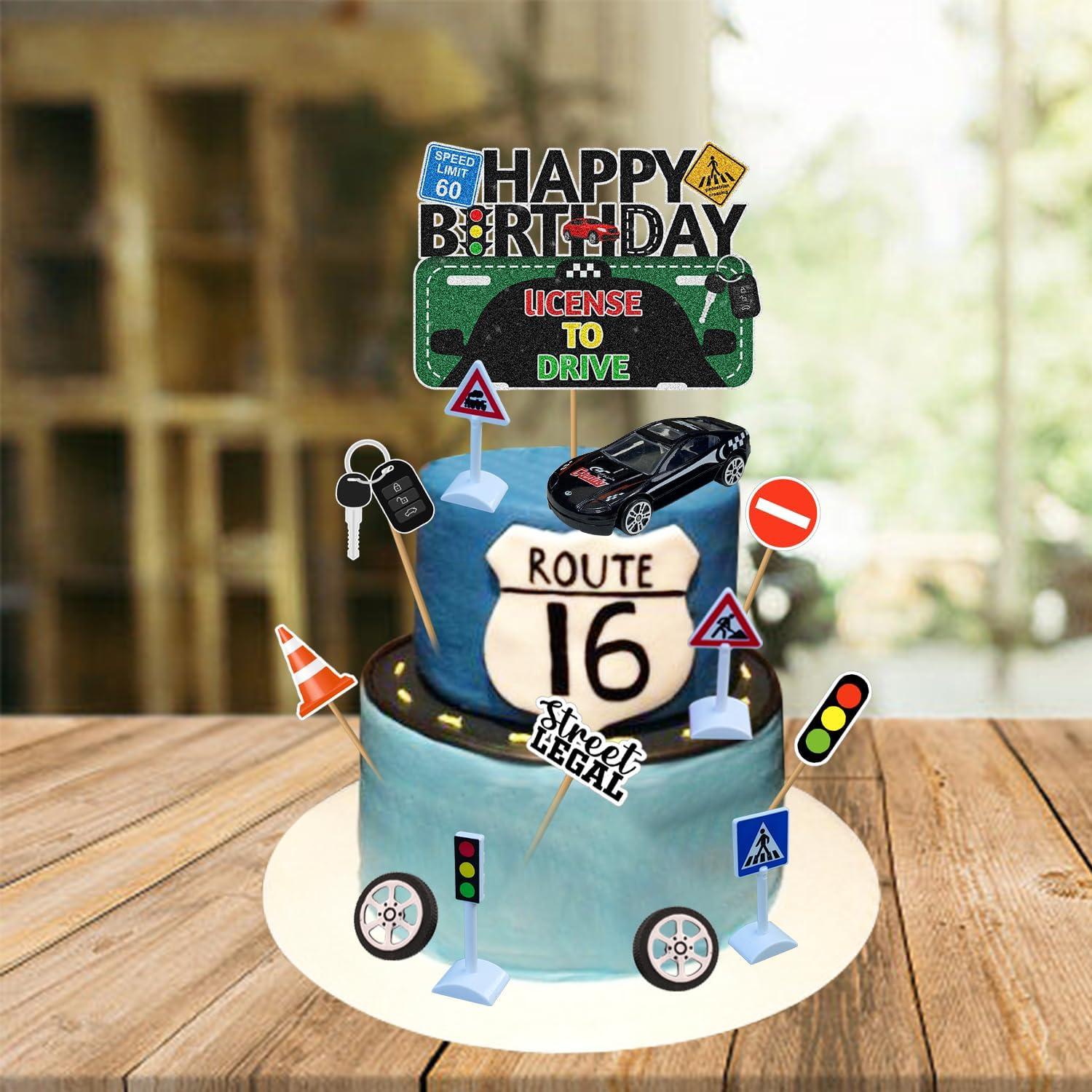 13PCS Driver License Birthday Cake Toppers New Driver Glitter Cake ...