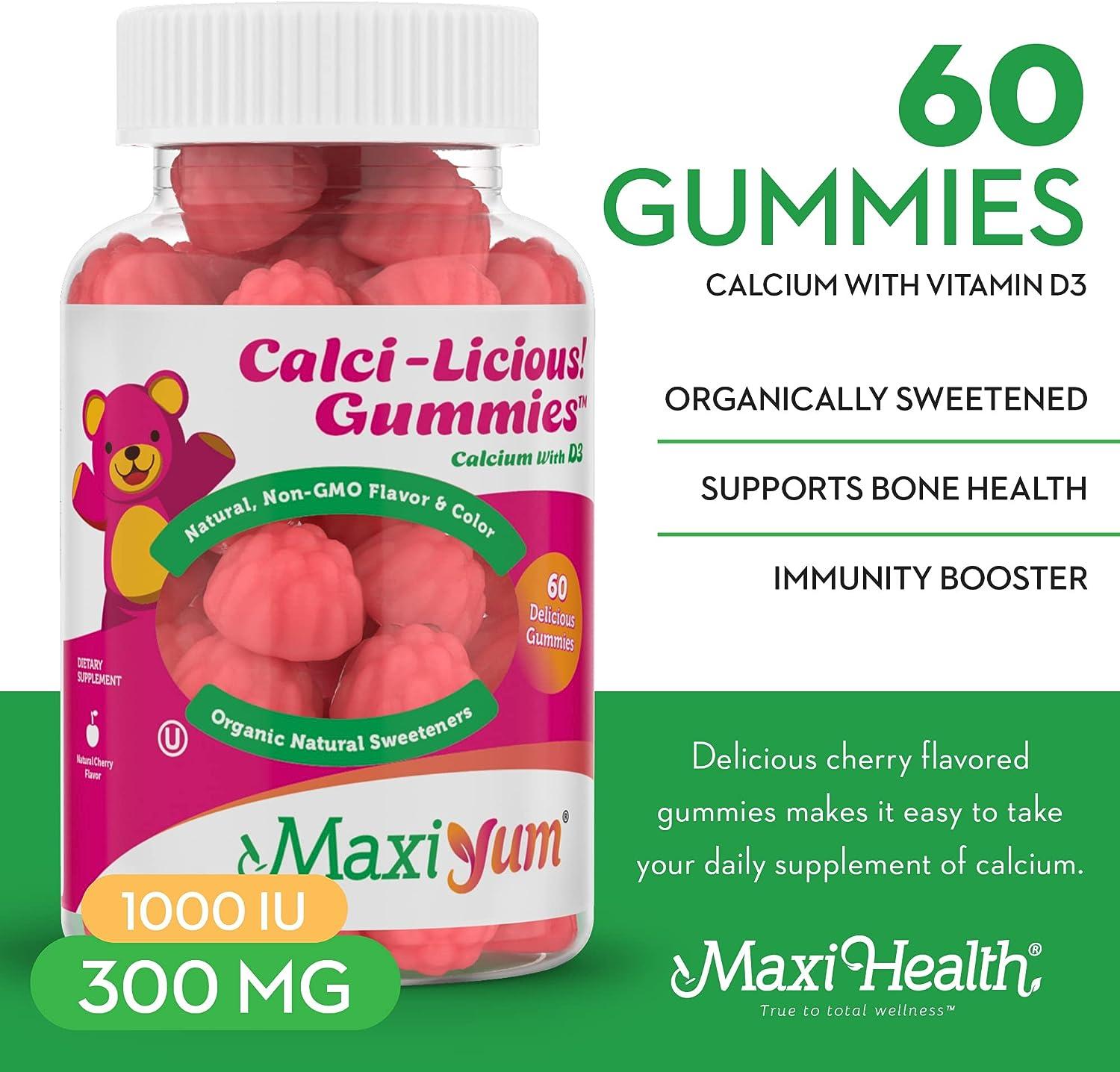 Maxi Health Calci-Licious Coral Calcium Gummies with Vitamin D3 - 60 ...