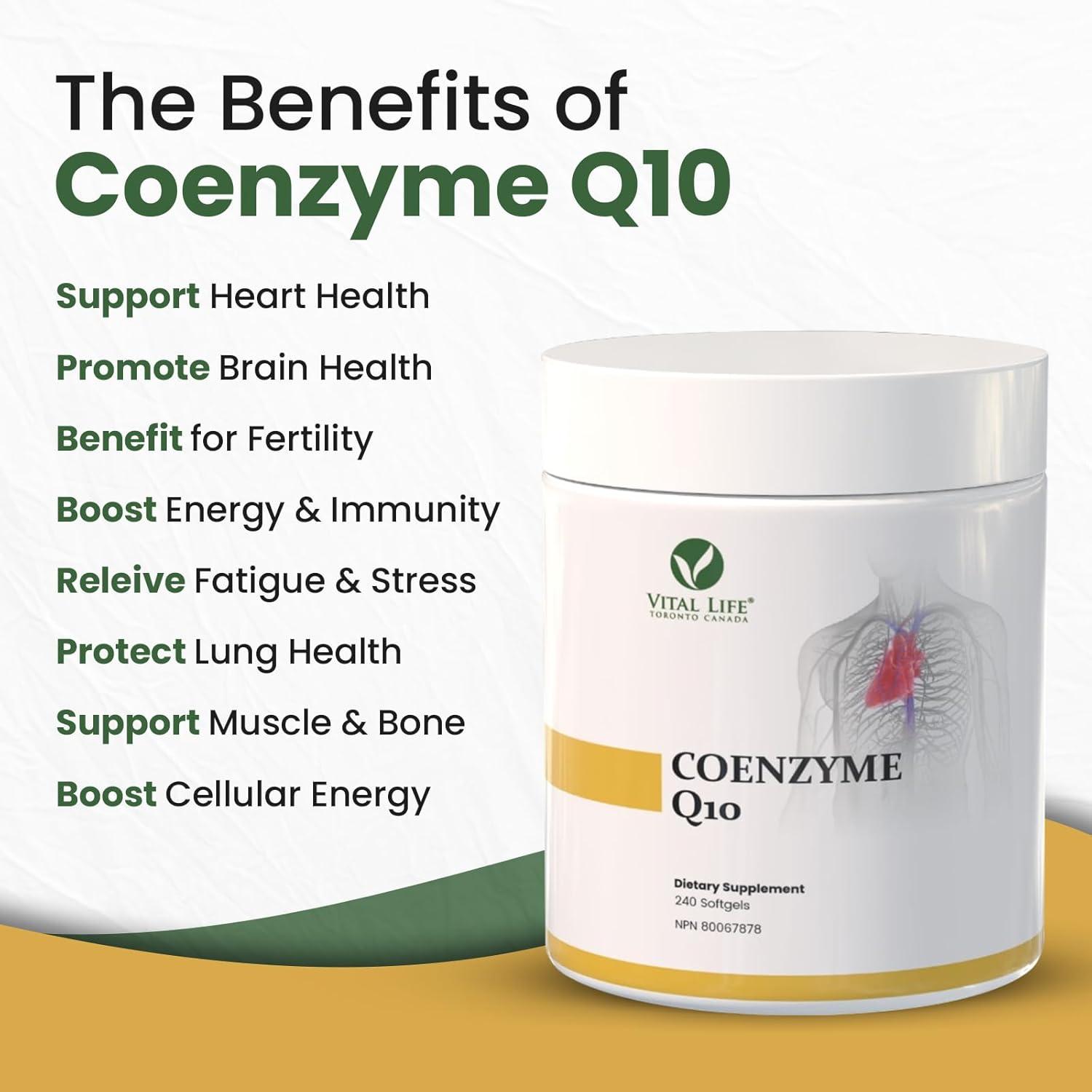 Vital Life Coenzyme Q10-240 Softgels 100mg Made In Canada High Potency ...