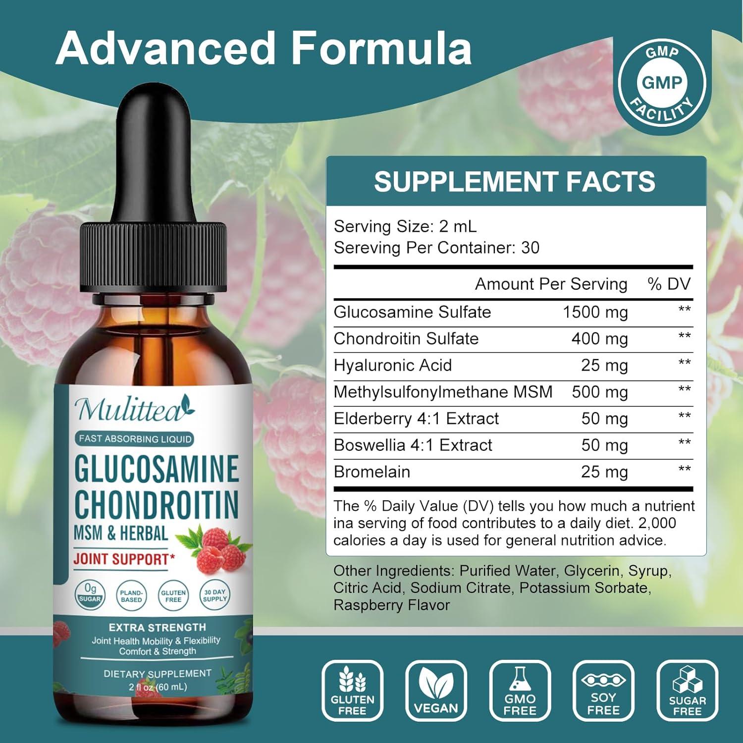 (2 Pack) Glucosamine Chondroitin MSM Liquid Drops - Extra Strength ...