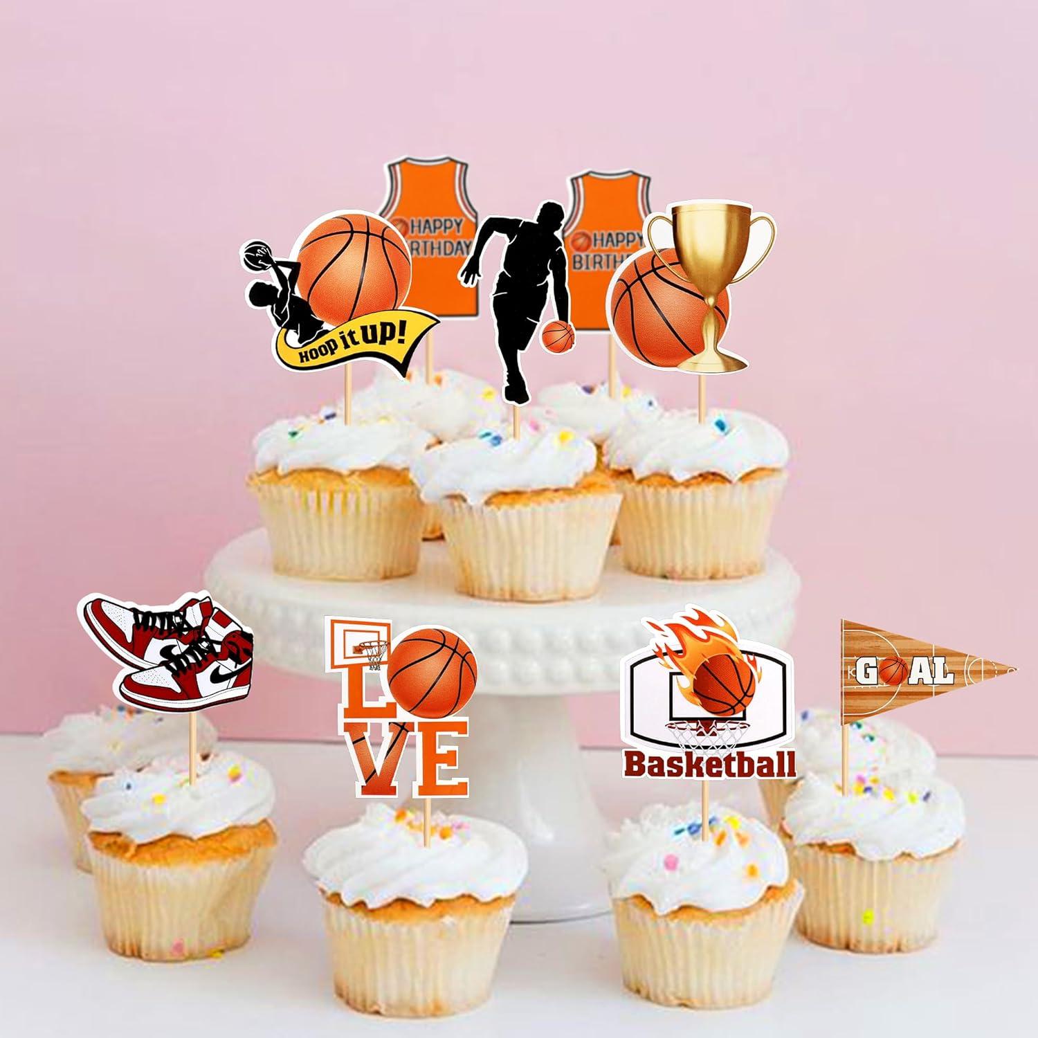 24-Piece Basketball Cake Attachments | Happy Birthday Shield & Player ...