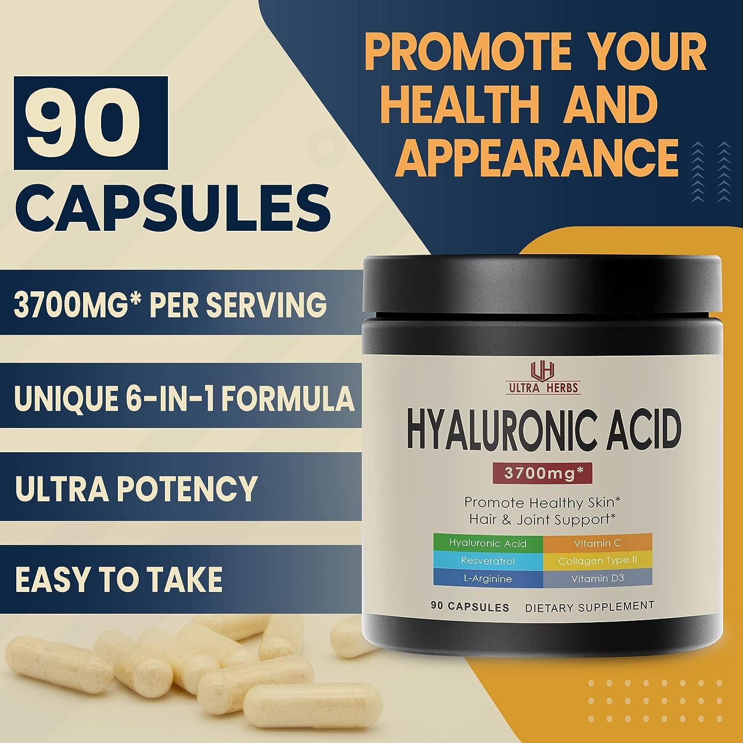 Hyaluronic Acid Capsules 3700mg with Collagen Peptide and Vitamins ...
