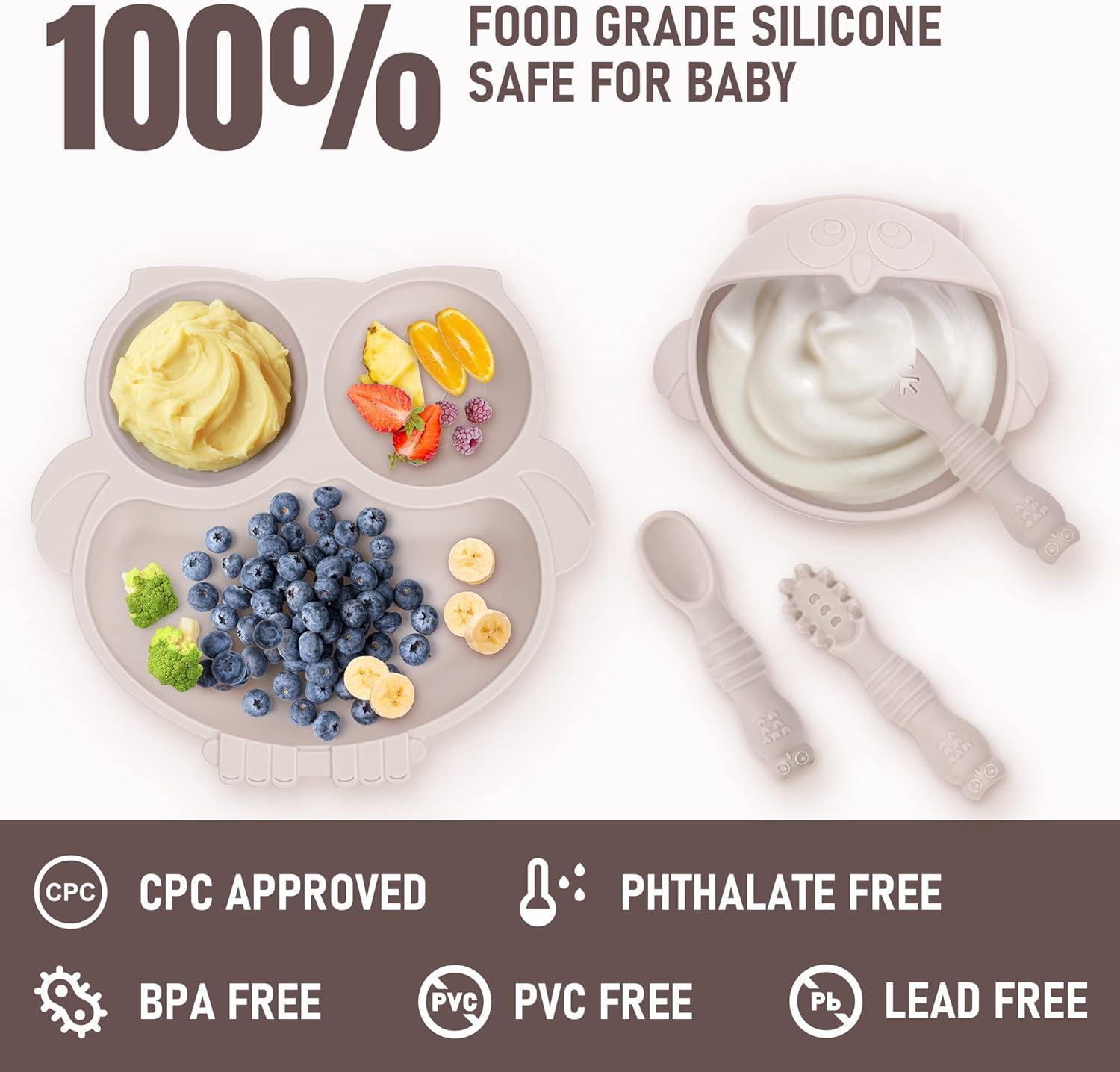 Silicone Baby Weaning Set (10 Pcs) with Bib, Suction Bowl, Plate, Fork ...