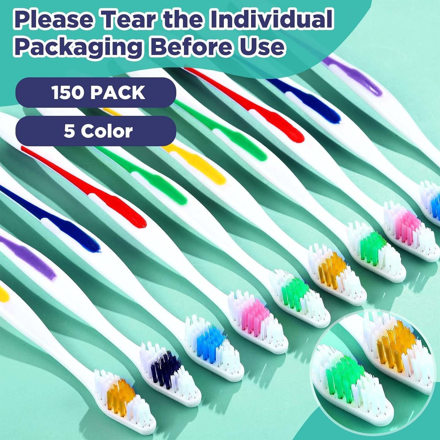 150 Pack Disposable Travel Toothbrushes - Individually Wrapped Medium ...