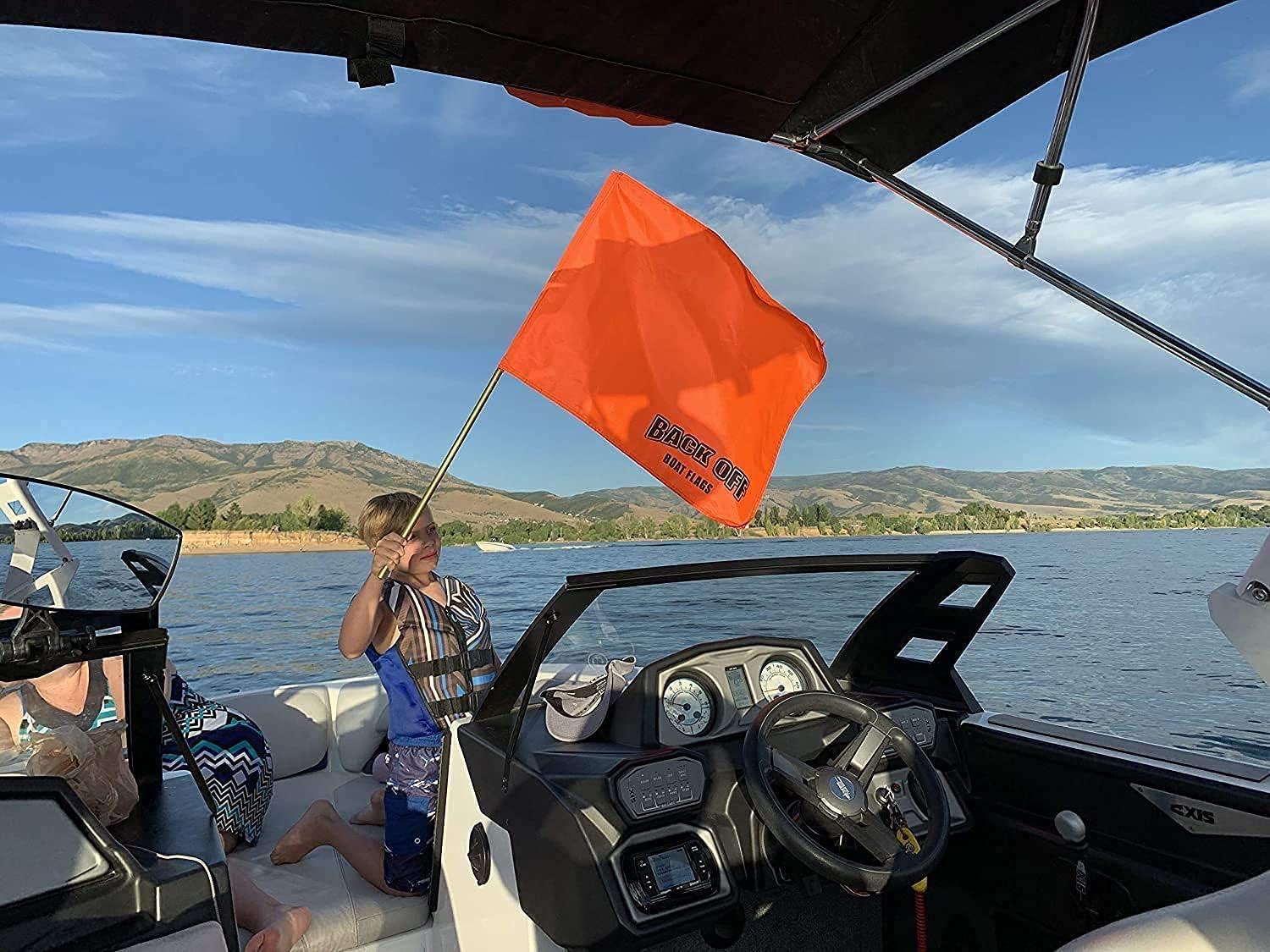 Giant Orange Boating Safety Flag with Pole - Universal Flag for Water ...