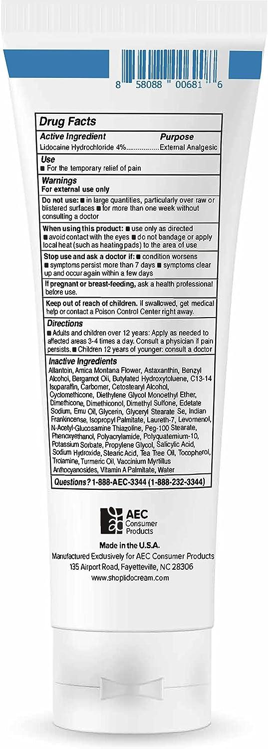 Lidocream Pain Relief Cream 4% Lidocaine - Natural Numbing Anti ...