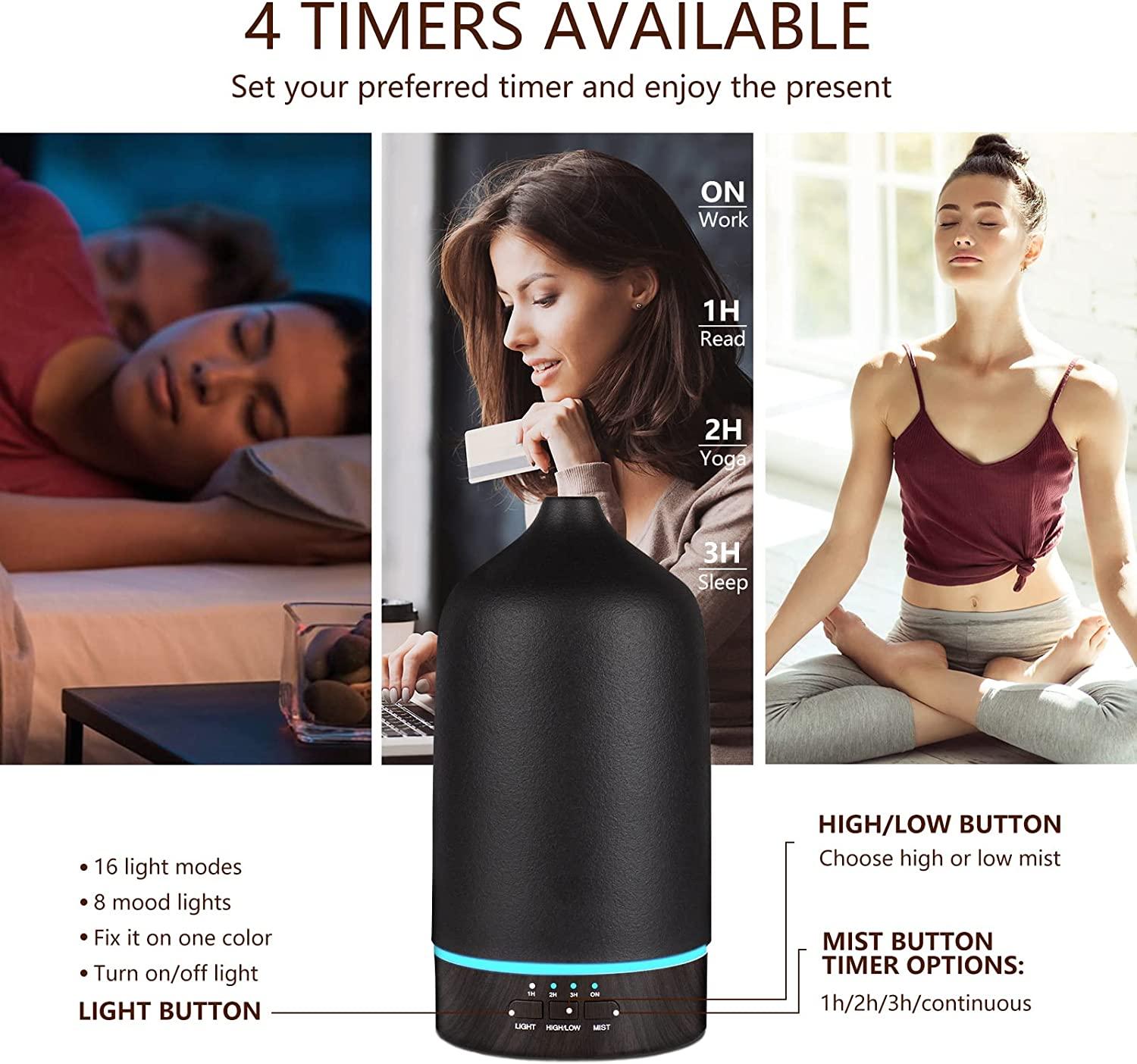 300ML Ceramic Ultrasonic Aromatherapy Diffuser & Humidifier - Quiet ...