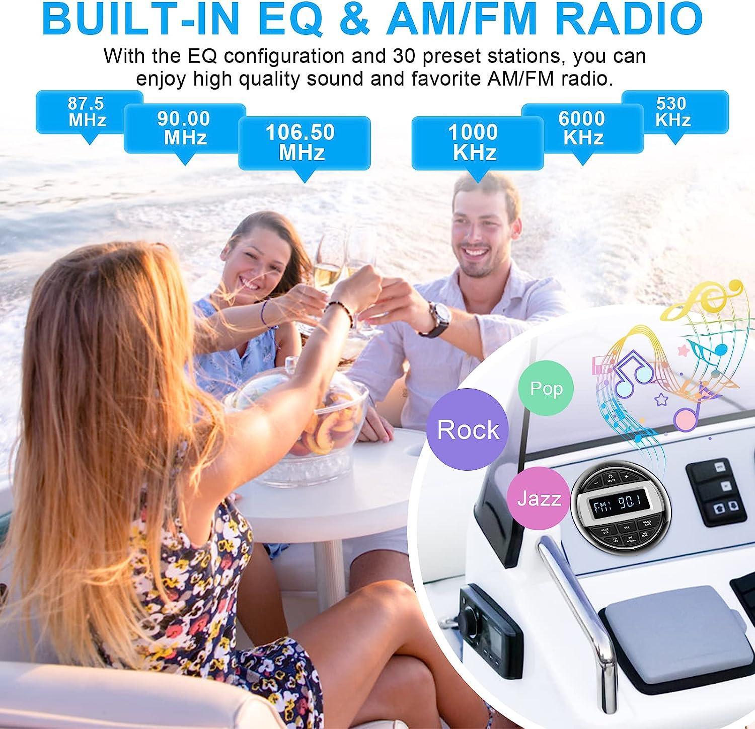 Waterproof Bluetooth Marine Boat Radio Receiver - HD LCD Display, AM/FM ...