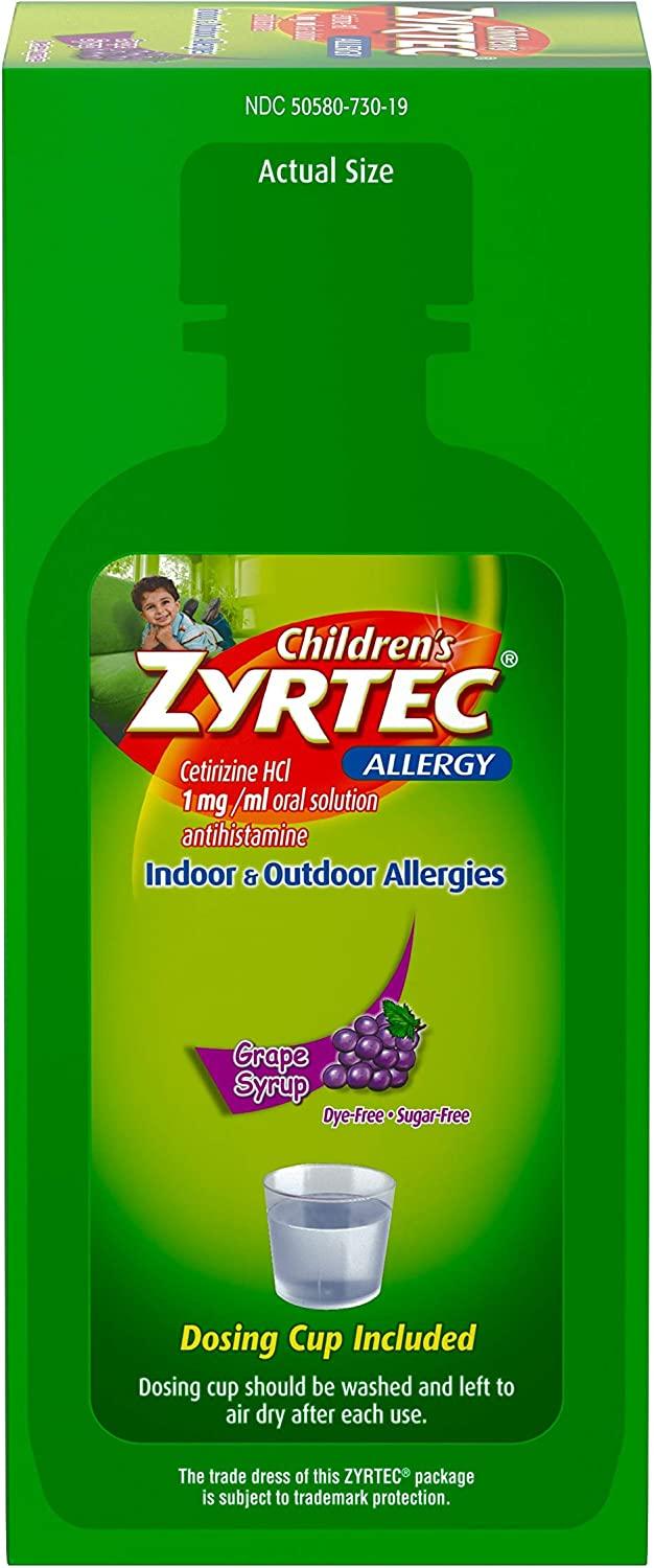 Zyrtec Children's Allergy Syrup - 24 Hour Relief - Cetirizine HCl ...