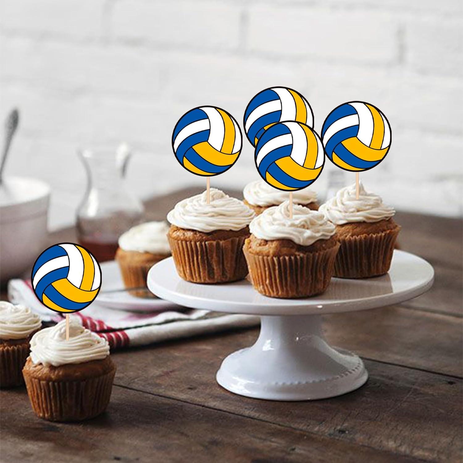 Rsstarxi 40 Pack Volleyball Cupcake Toppers Sports Ball Volleyball Game ...