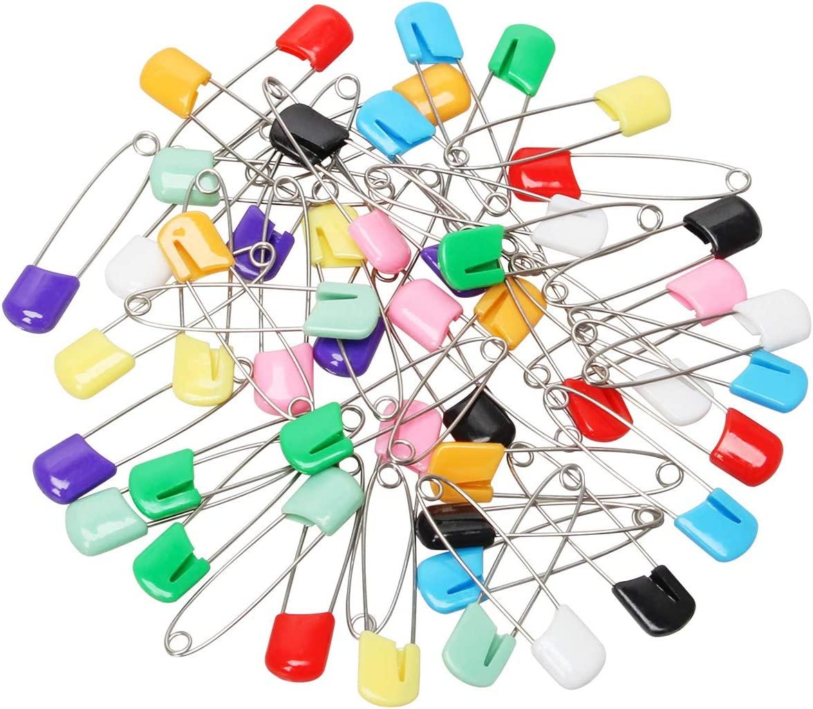 50 PCS Coolrunner Baby Safety Pins - Assorted Color Plastic Head Diaper Pins with Safety Locking ...