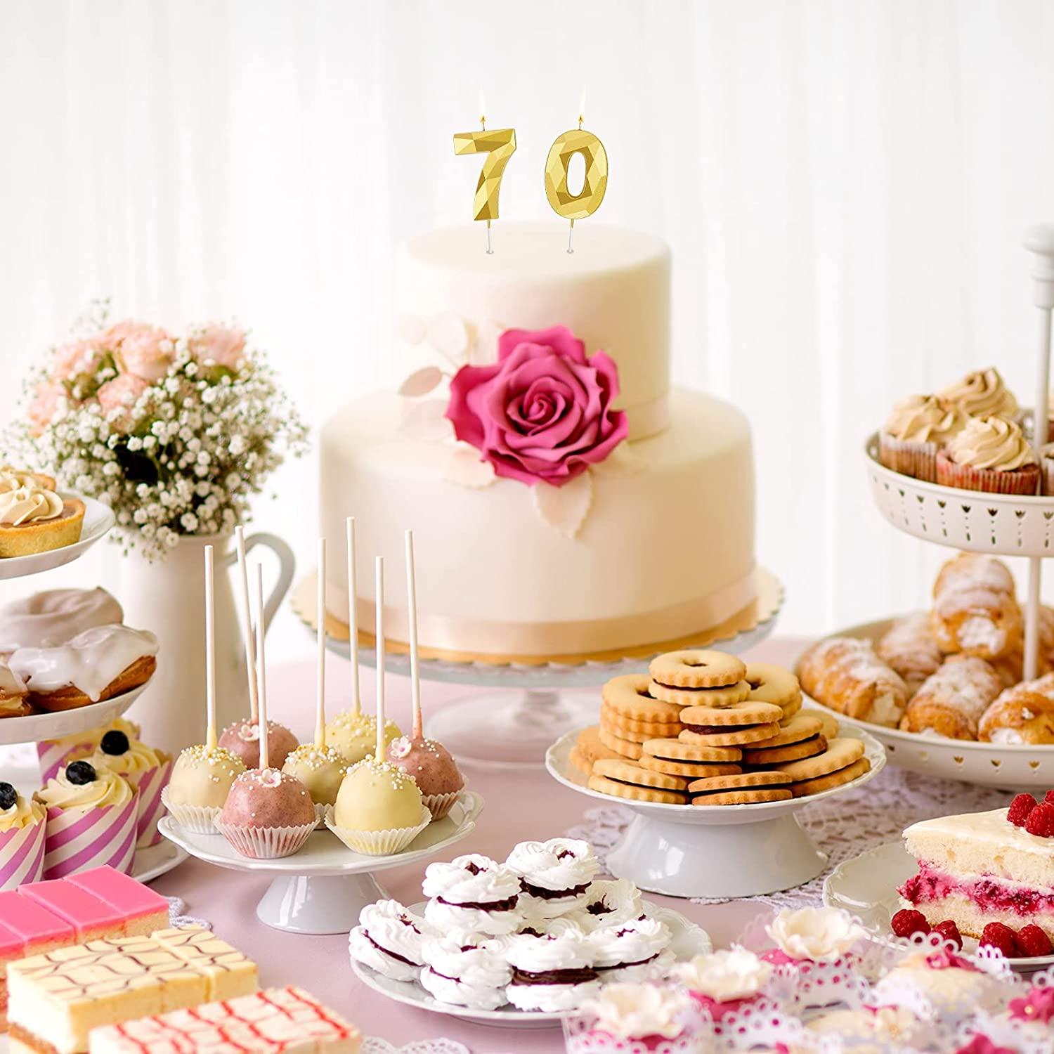 70th Birthday 3D Diamond Shape Number 70 Candles - Gold Happy Birthday ...