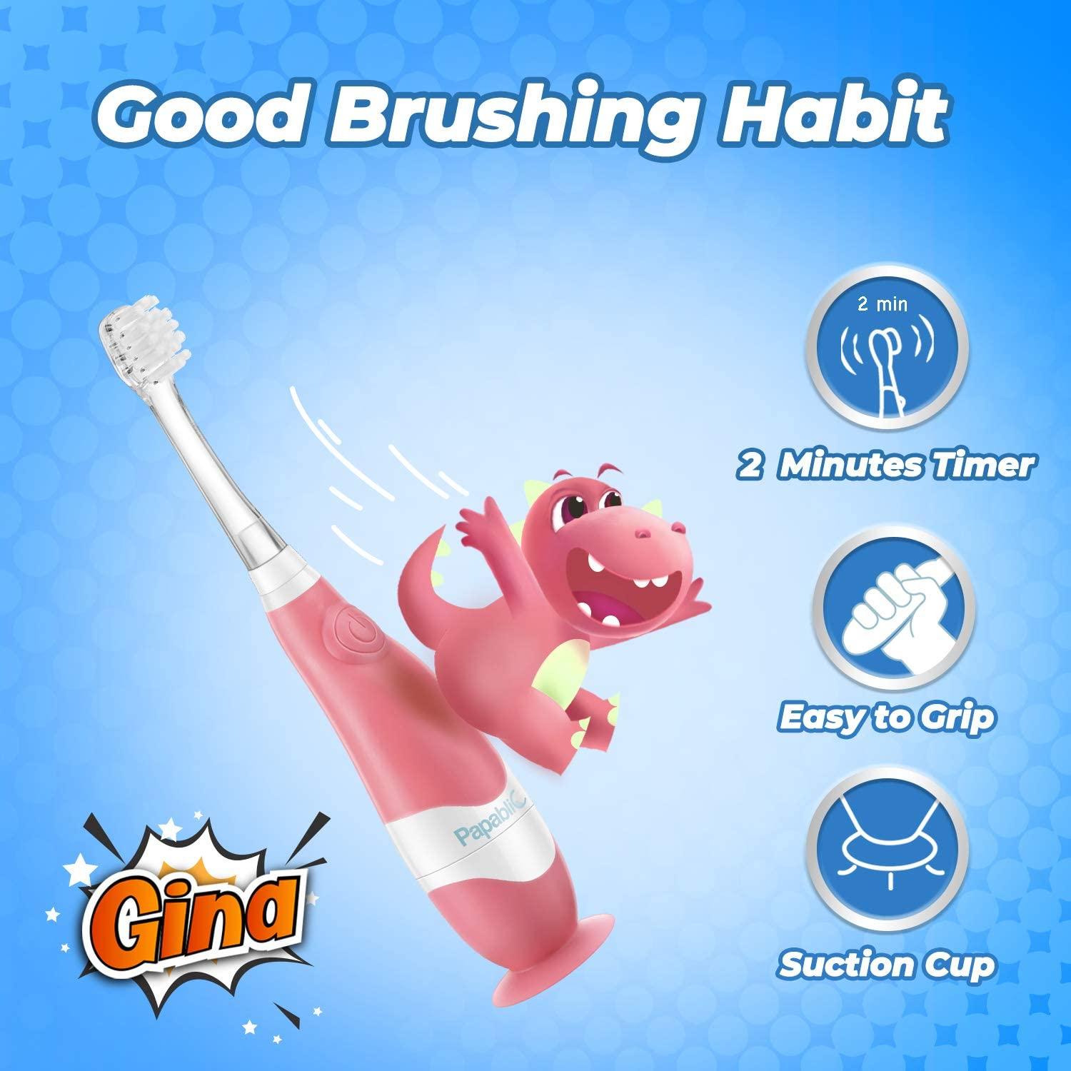 Papablic Gina Toddler Sonic Electric Toothbrush (4 Pack) - Cute Dino ...