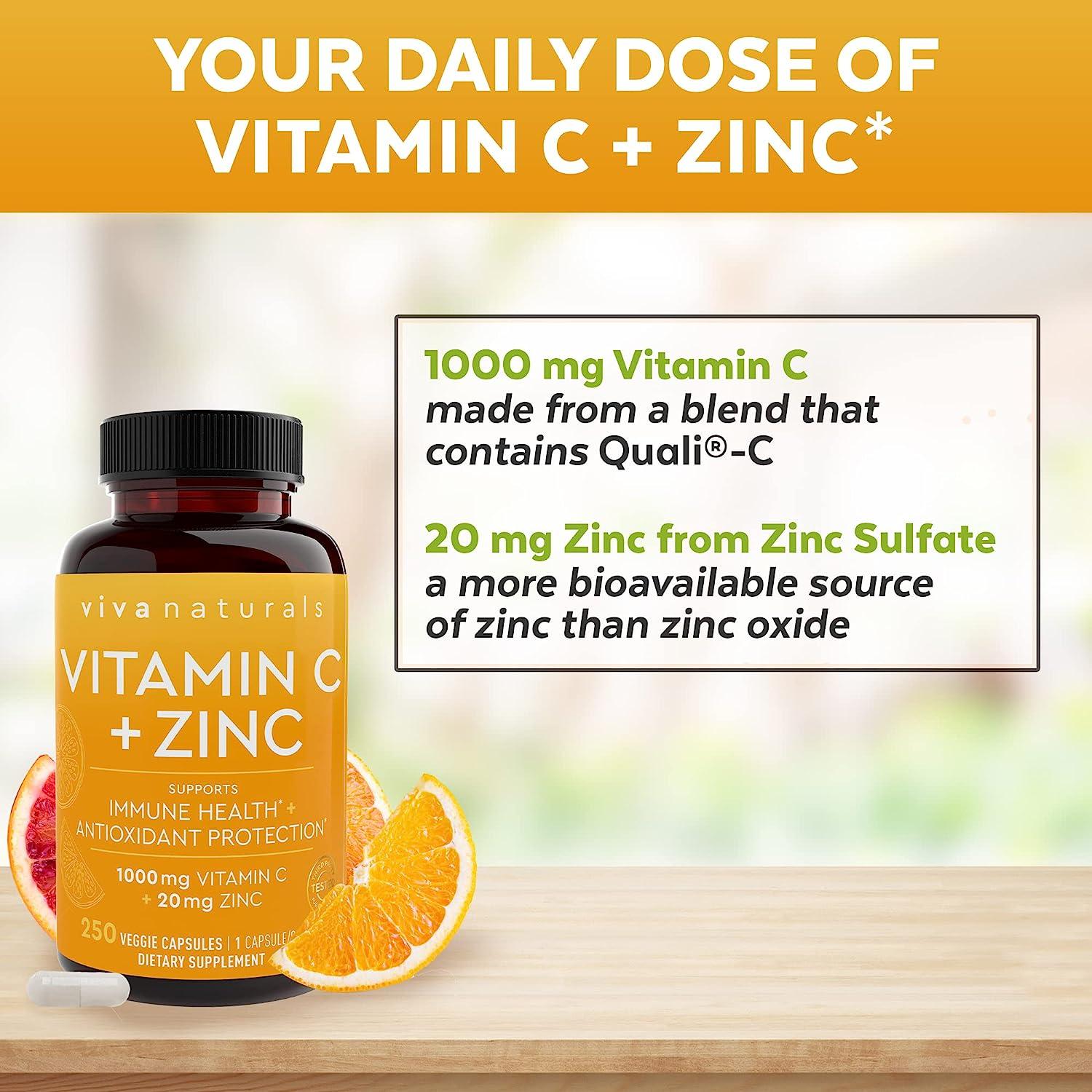 Vitamin C with Zinc 1000mg + 20mg - Immune Support & Antioxidant ...