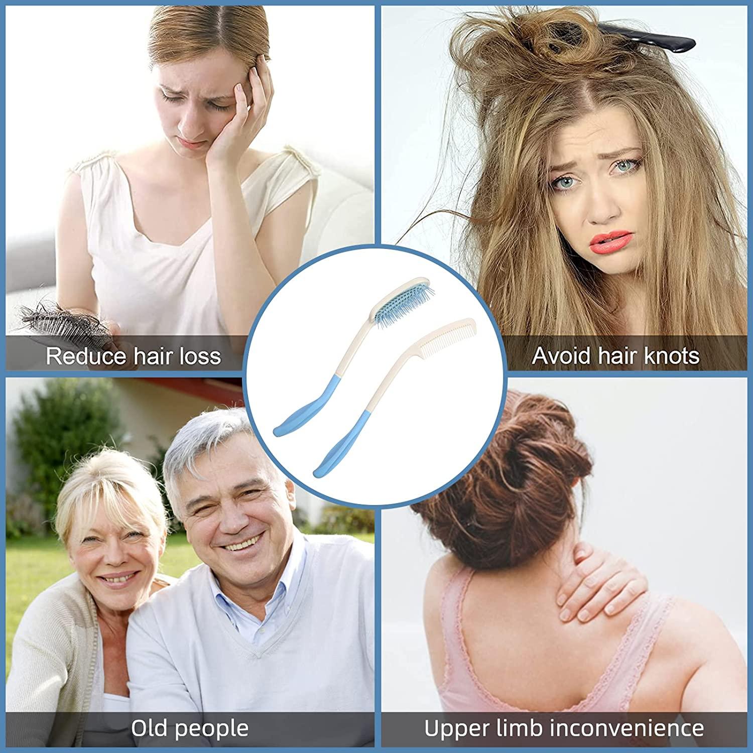 Long Reach Handled Comb and Brush Set for Elderly and Hand-disabled - 2 ...