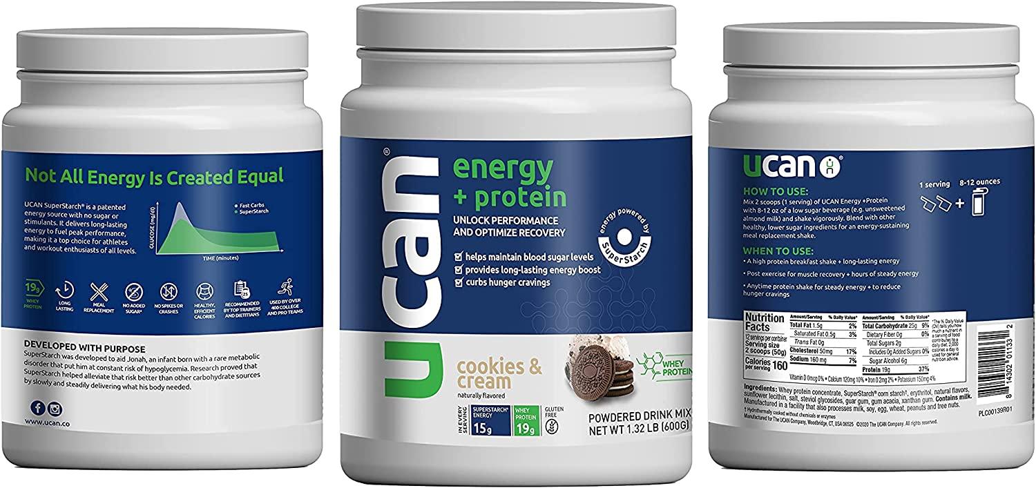 UCAN Energy + Whey Protein Powder - Cookies & Cream - 19g Whey Protein ...