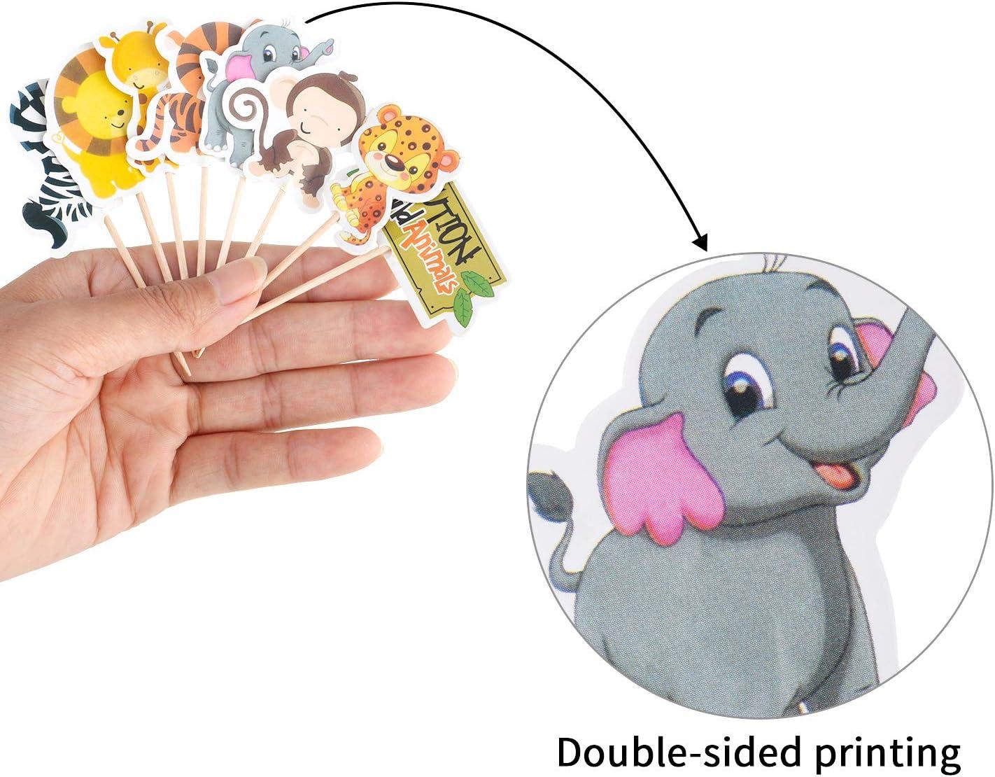 96 Pieces Safari Cupcake Toppers Jungle Animal Cupcake Picks Tiger ...
