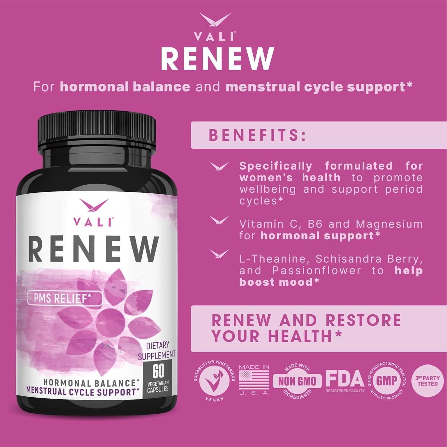 VALI Renew PMS Relief Supplement - Herbal Formula for Women's Menstrual ...