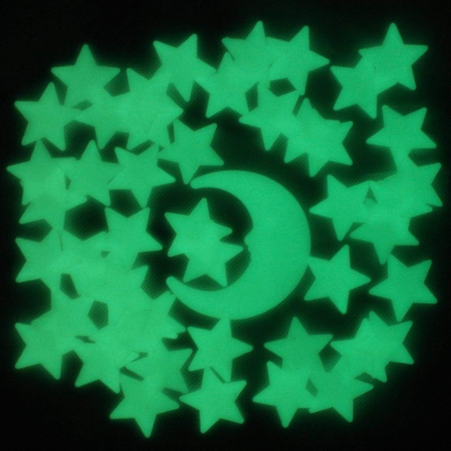 Glow in The Dark Moon and Stars Fluorescent Stickers - 24 Magical 3D ...
