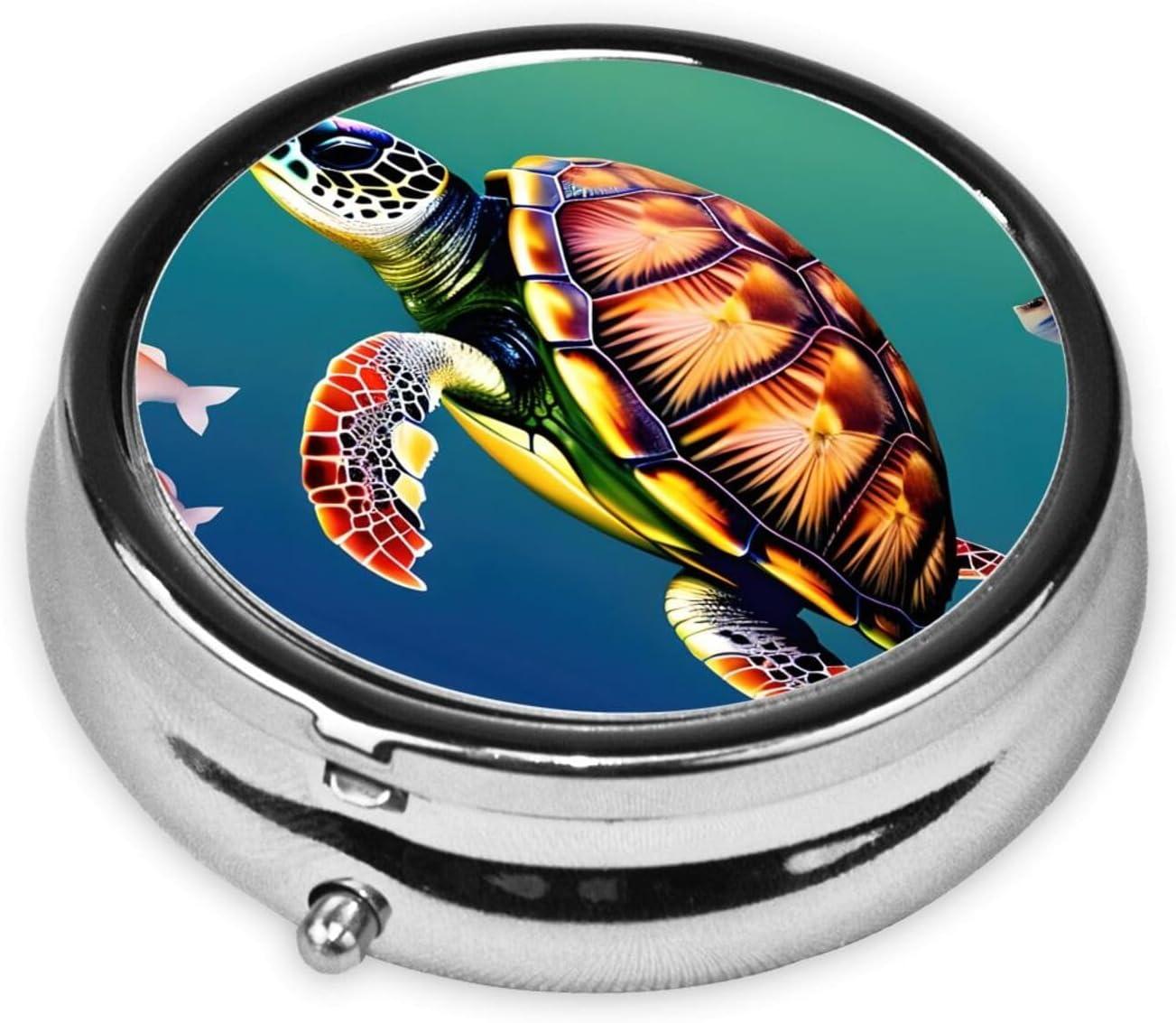 Sea Turtle with Fishes Portable Pill Box - Lightweight Moisture-Proof ...